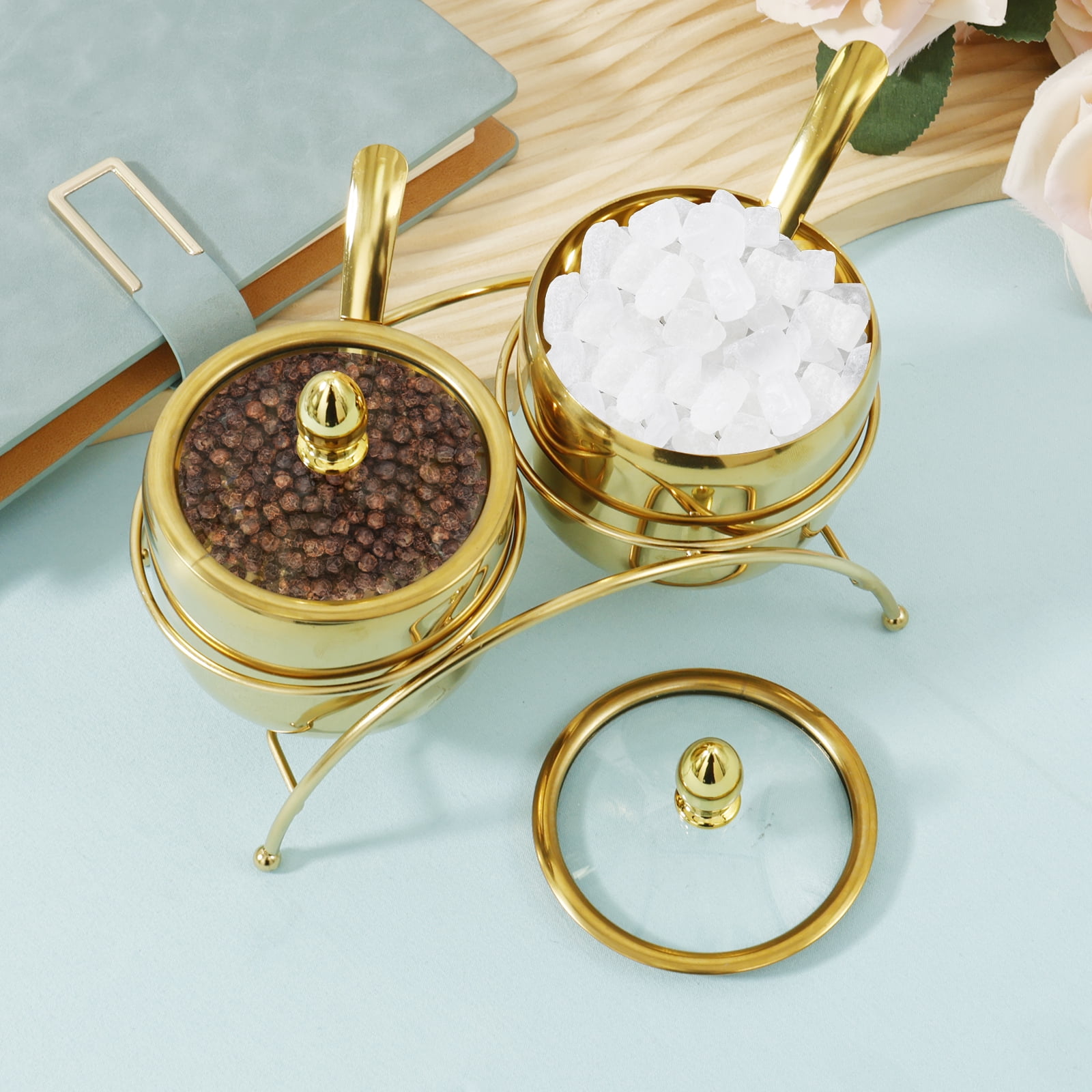 Ihvewuo Stainless Steel Sugar Bowl Set with Clear Glass Lid Bracket ...