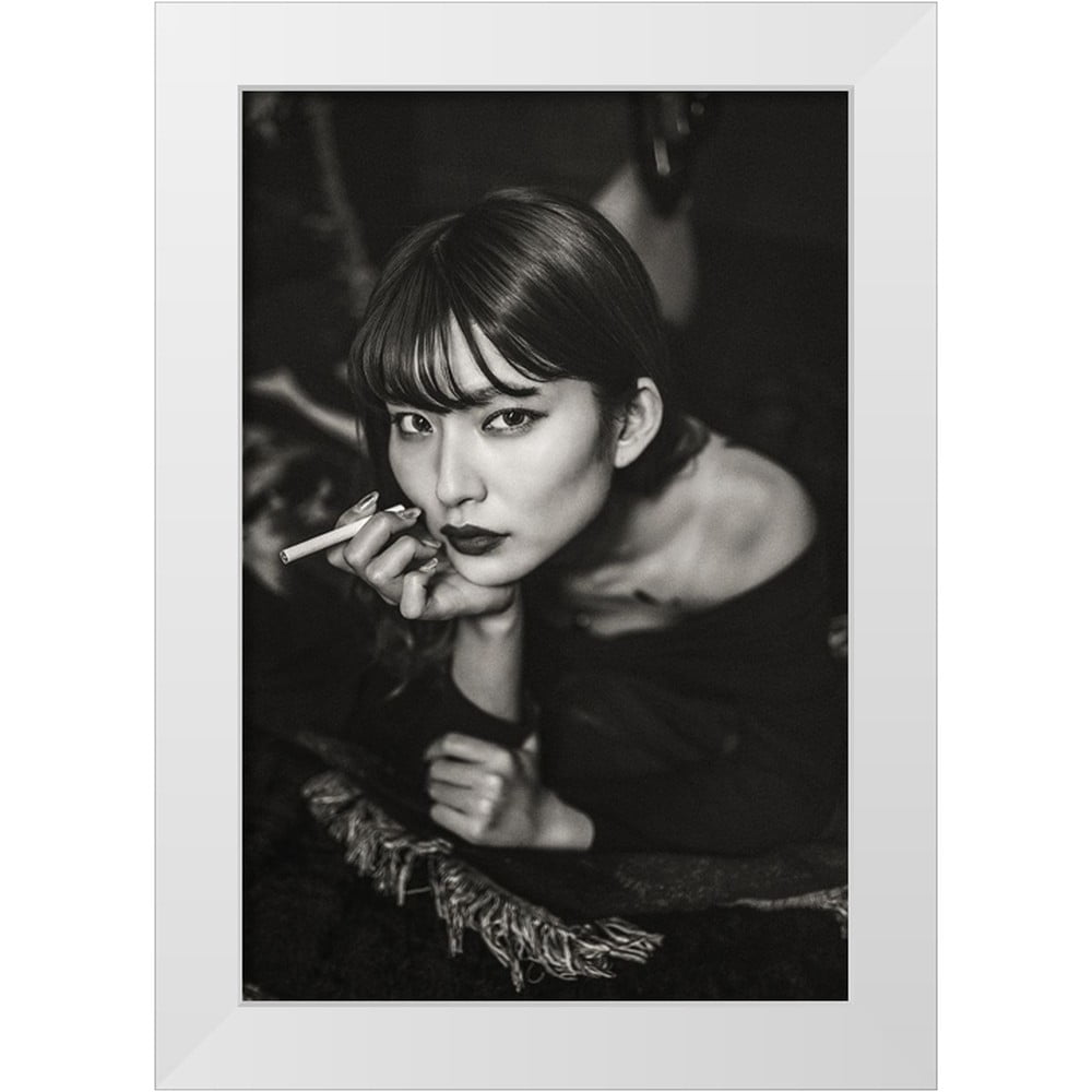 Iino, Ken-Ichi 17x24 White Modern Wood Framed Museum Art Print Titled - RESTS HER CHIN IN HER ...