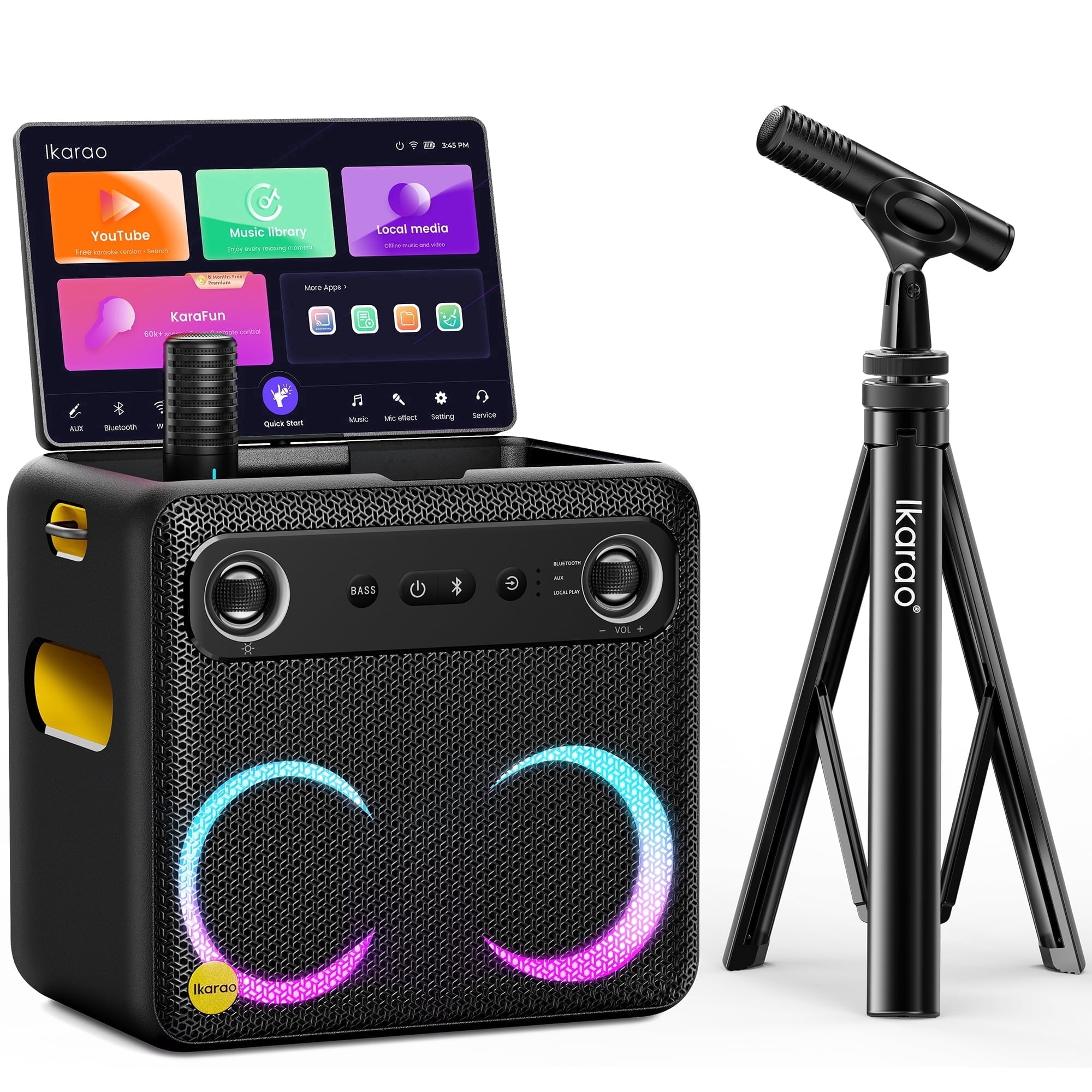 Ikarao Karaoke Machine with Mics Stand, Portable Bluetooth Speaker, 2 ...