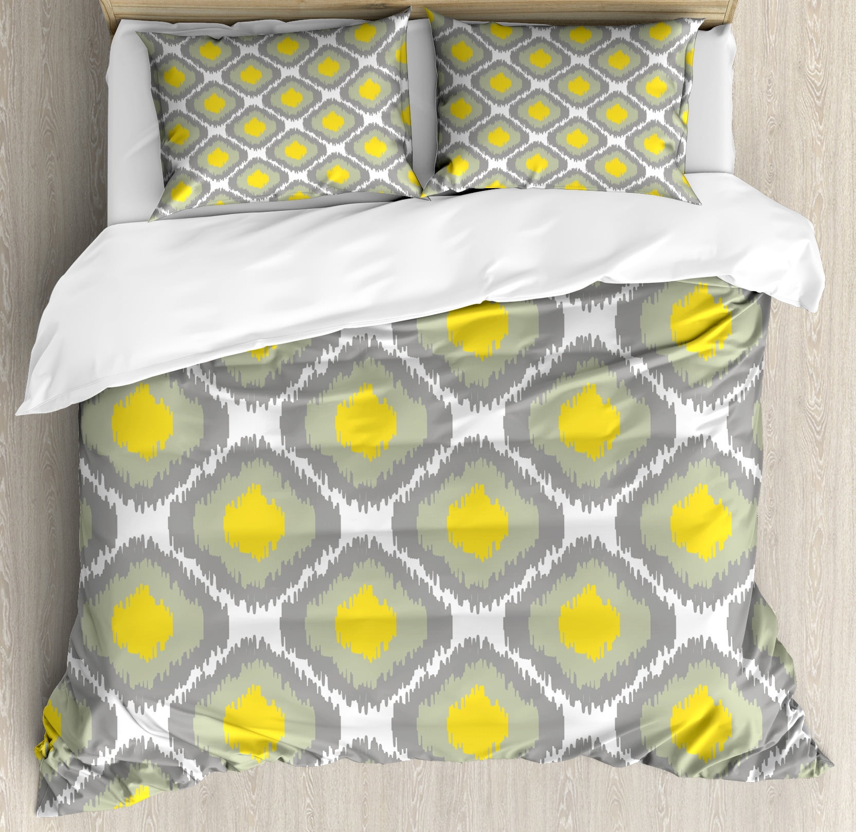 Ikat Duvet Cover Set, Repeating Ikat Shapes Tied into Bundles Old Form ...