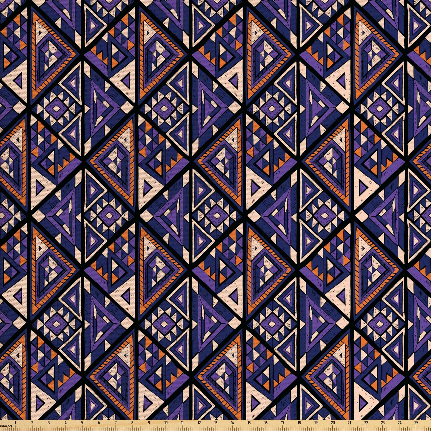 Ikat Fabric by the Yard Upholstery, Geometric Folklore Ornament with ...