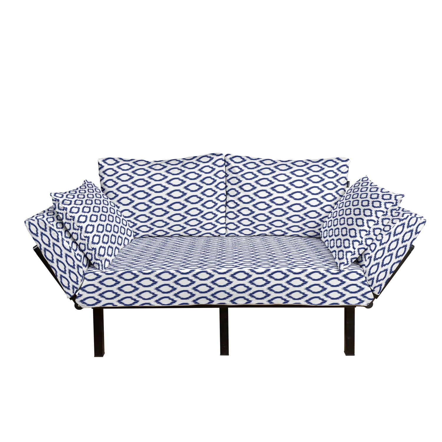 Ikat Futon Couch, Eastern Ornament in Blue Exotic Art Elements Curves ...