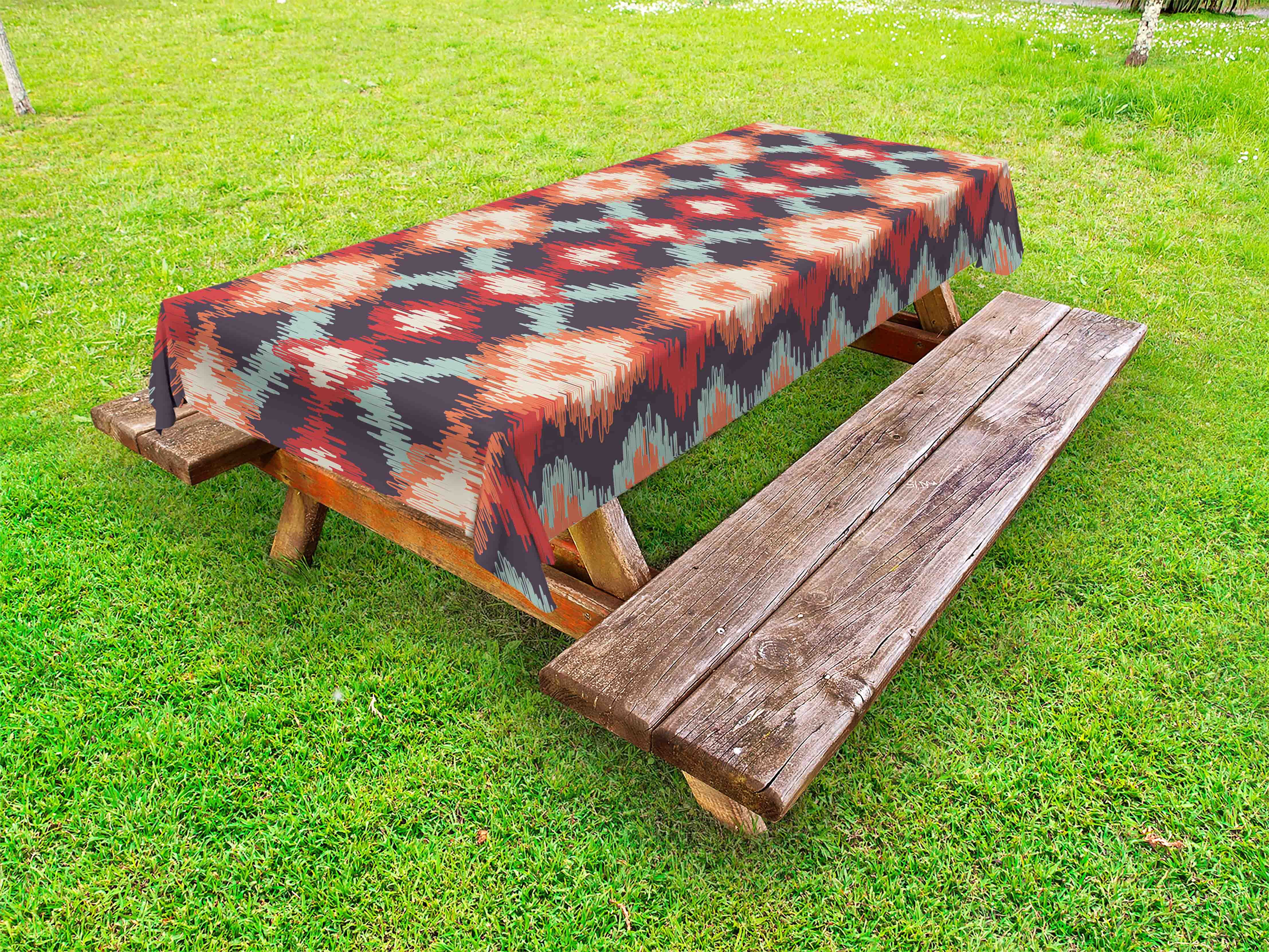 Ikat Outdoor Tablecloth, Oriental Double Batik Tie-Dye Weaving Style ...