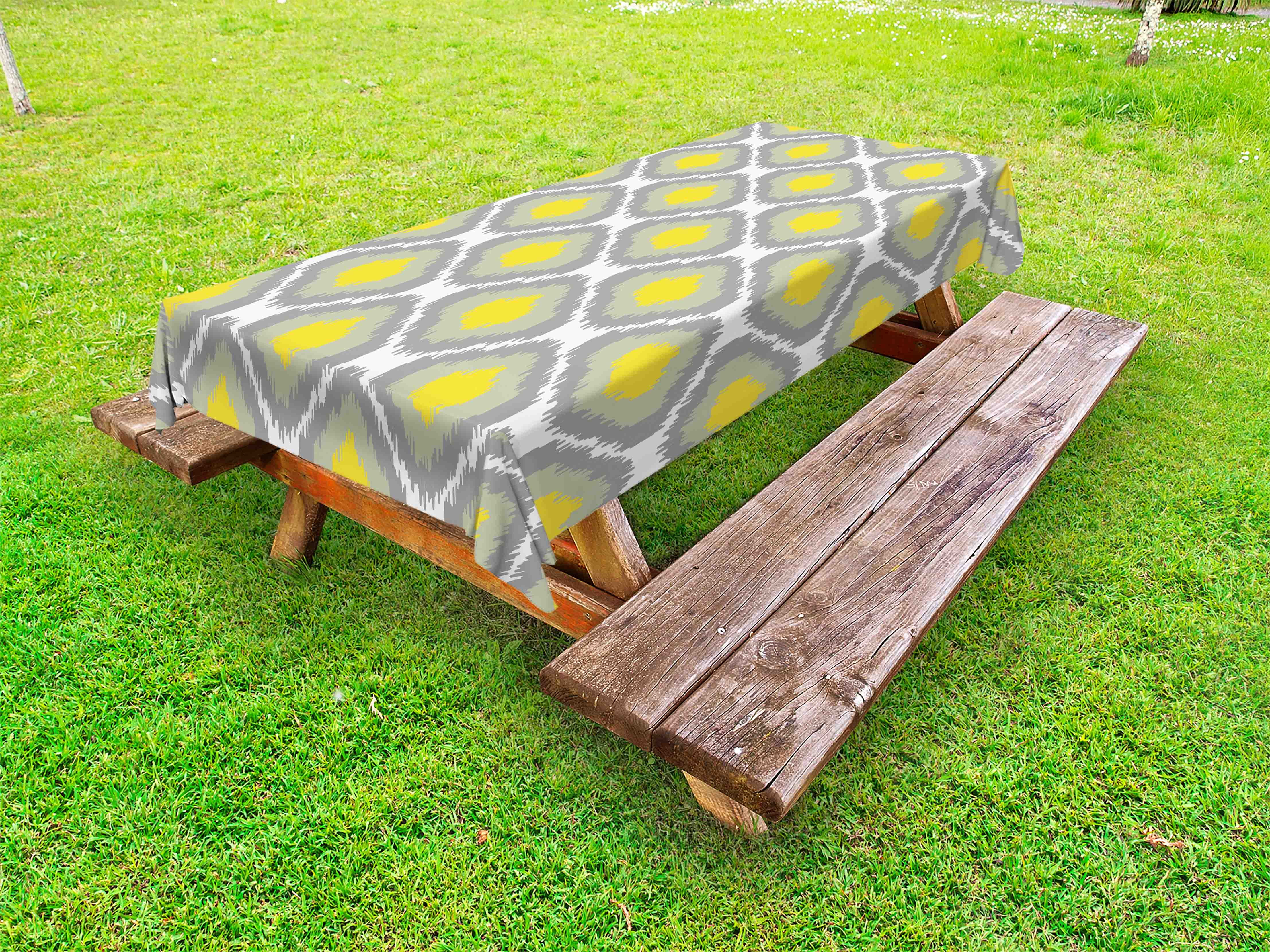 Ikat Outdoor Tablecloth, Repeating Ikat Shapes Tied into Bundles Old ...