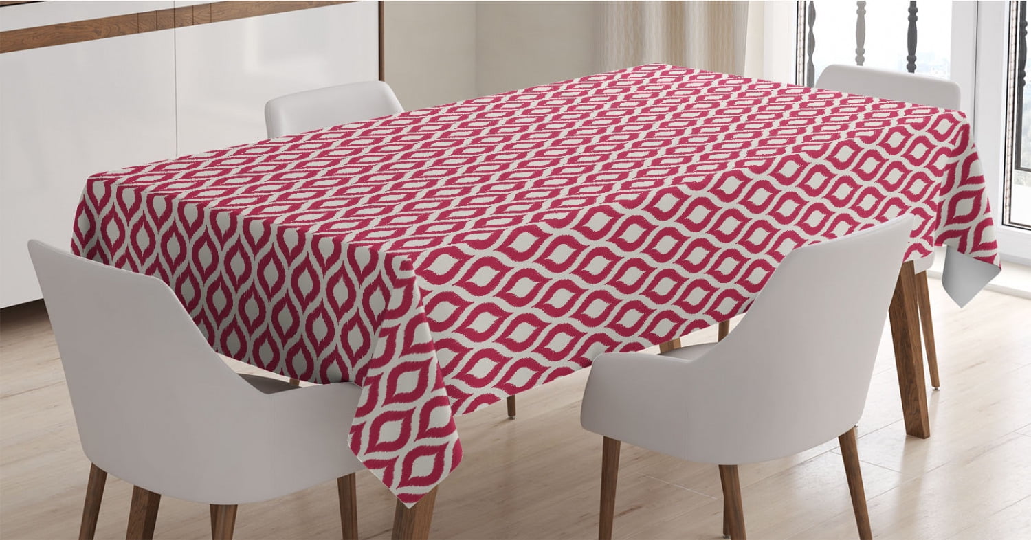 Ikat Tablecloth, Geometric Illustration Curved Lines Oval Shapes ...