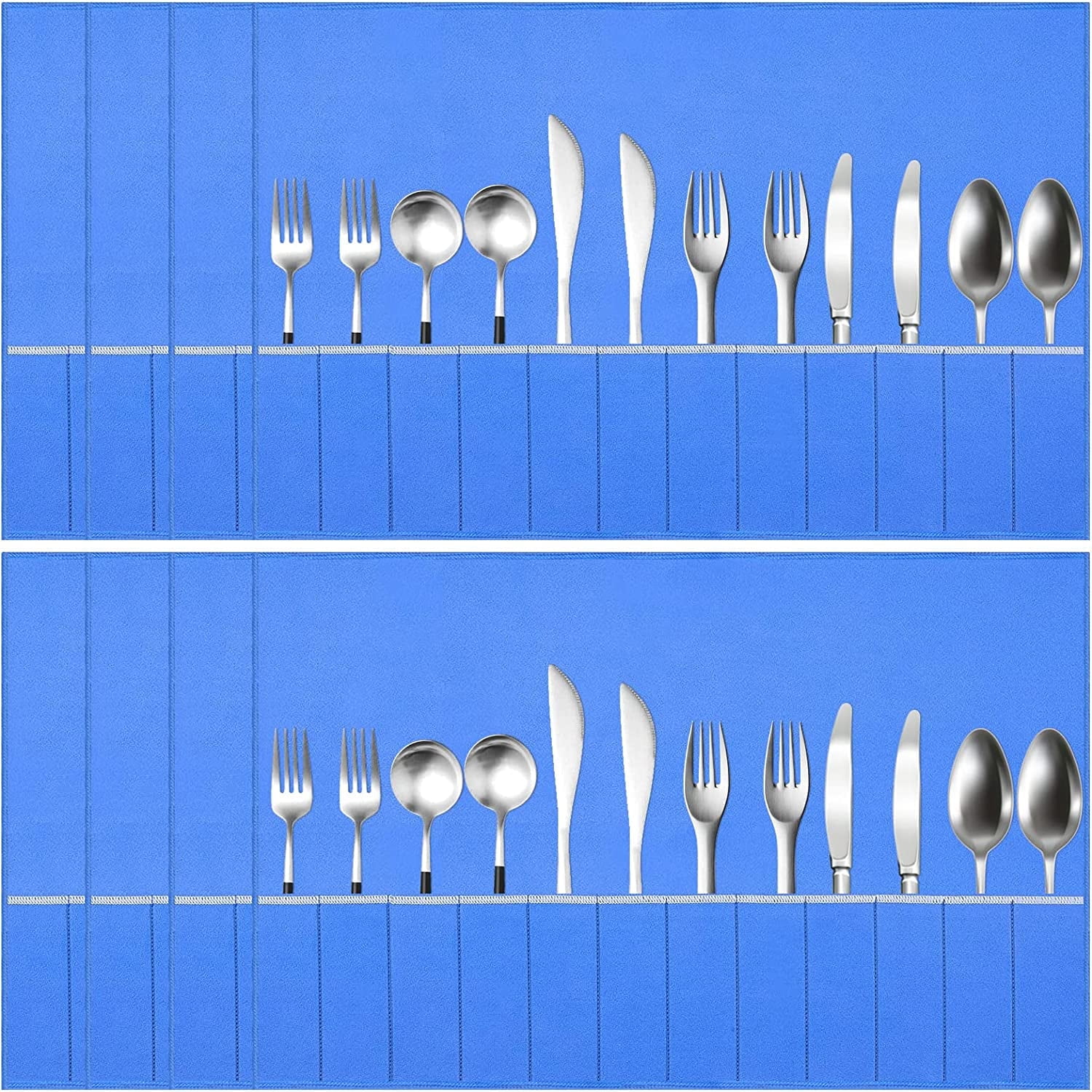 ikaufen 8Pcs Silver Cutlery Storage Roll Bag - Anti-Tarnish Blue Holder ...