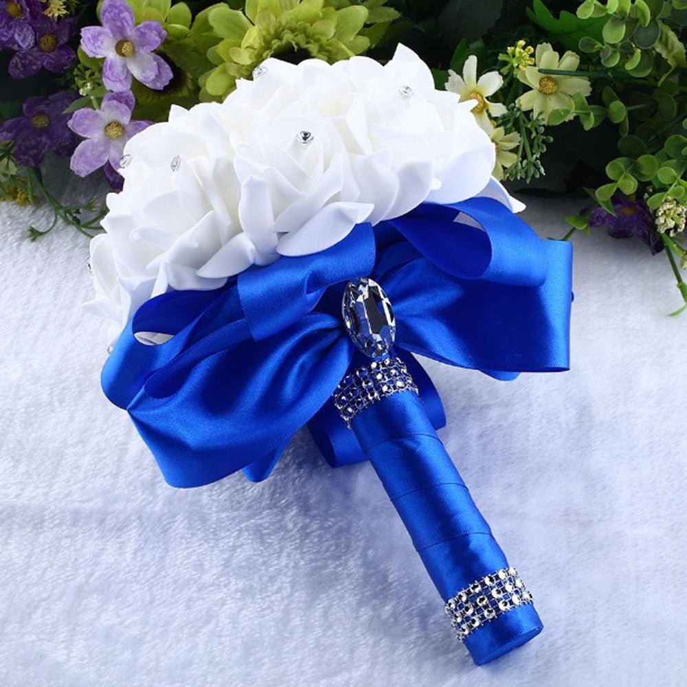 Ikeay Artificial Flowers Crystal Rose Pearl Bridesmaid Wedding Bouquet ...