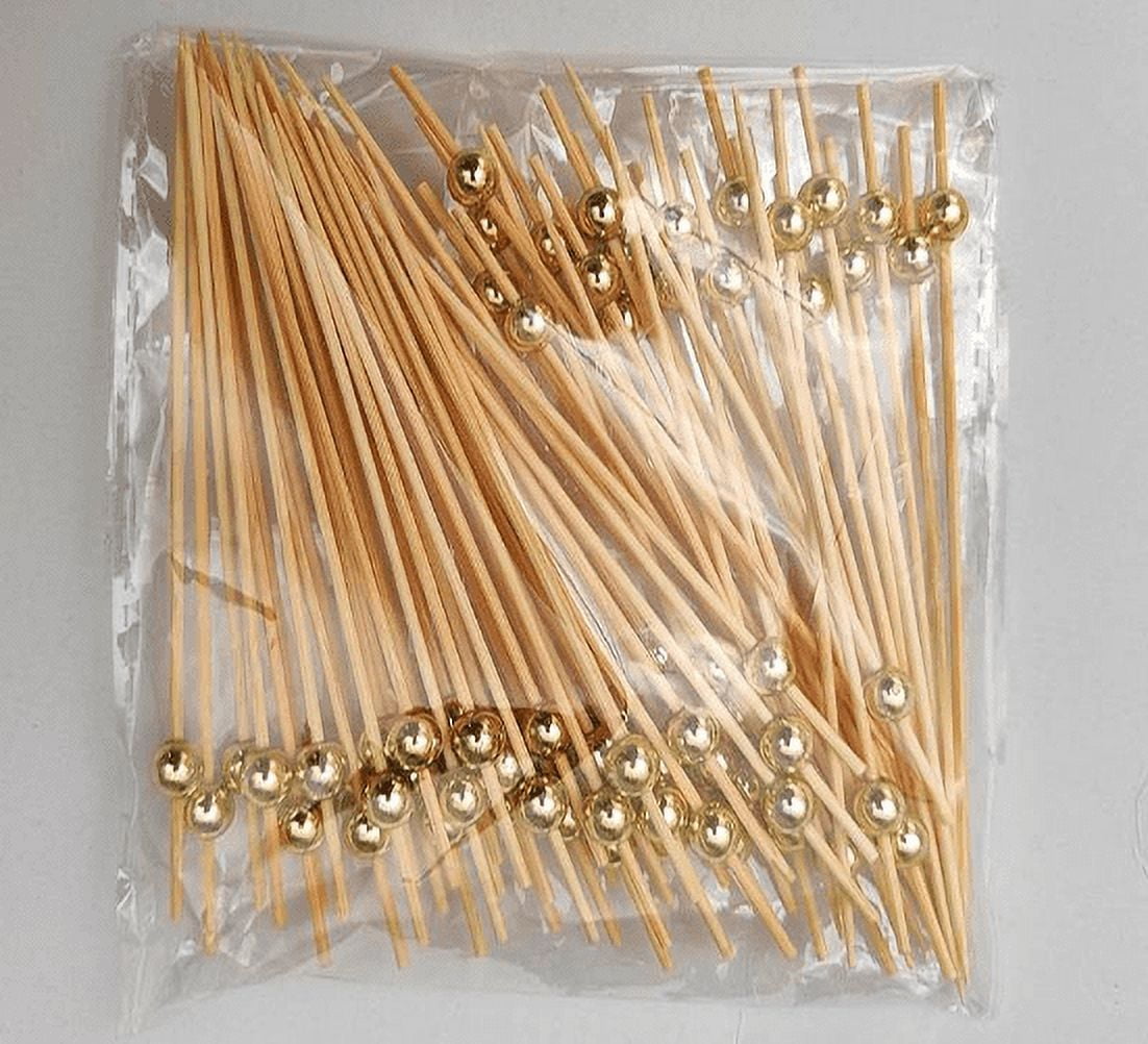 Ikeay Bamboo Skewers, Gold and Silver Beads Colorful Round Fruit Sticks ...