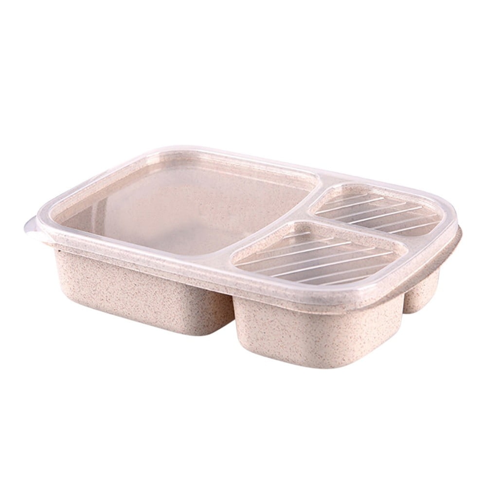 Ikeay Bento Box, Lunch Box Reusable 3-Compartment Plastic Divided Food ...