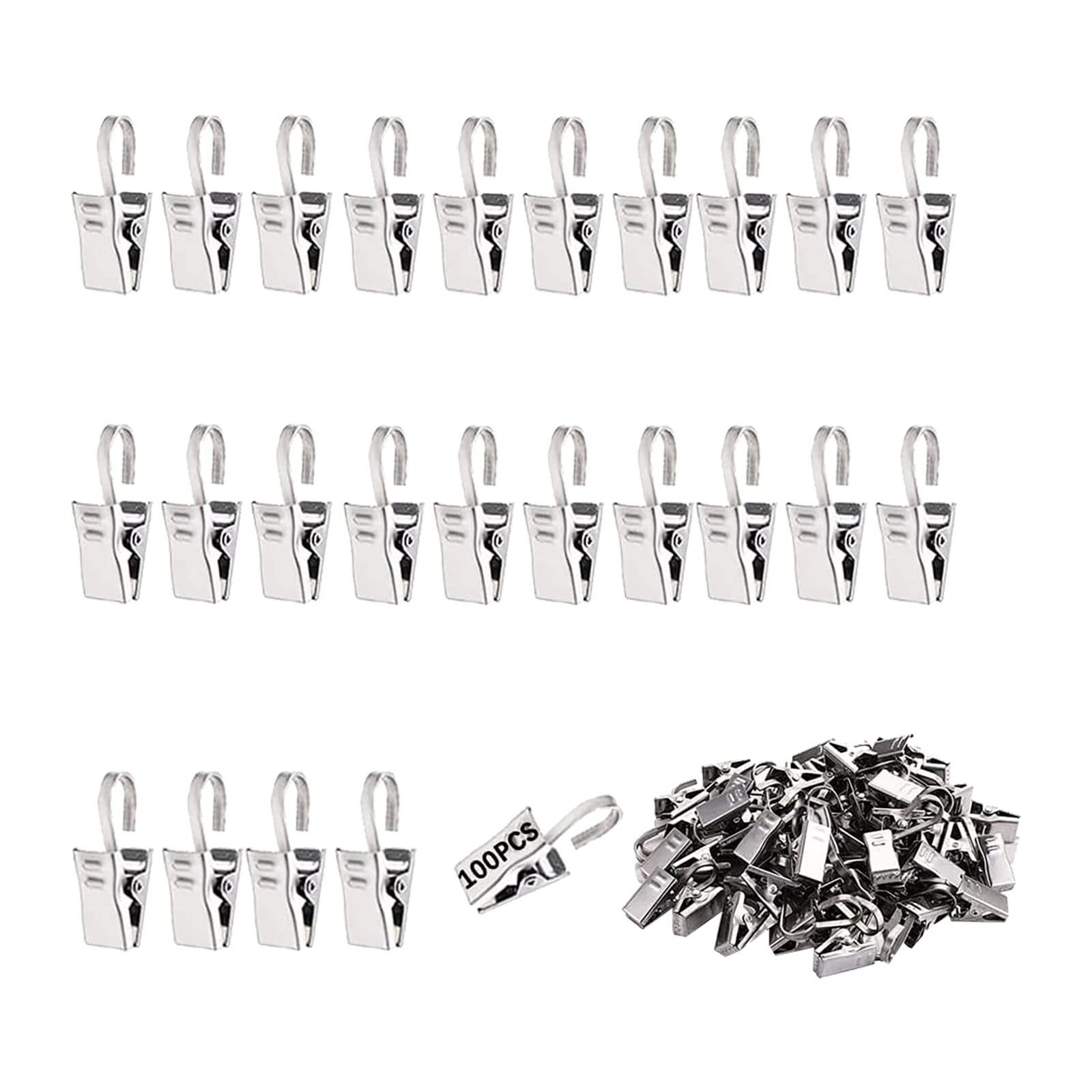 Ikeay Clips, 100Pcs Curtain Clips with Hooks Small Stainless Steel ...