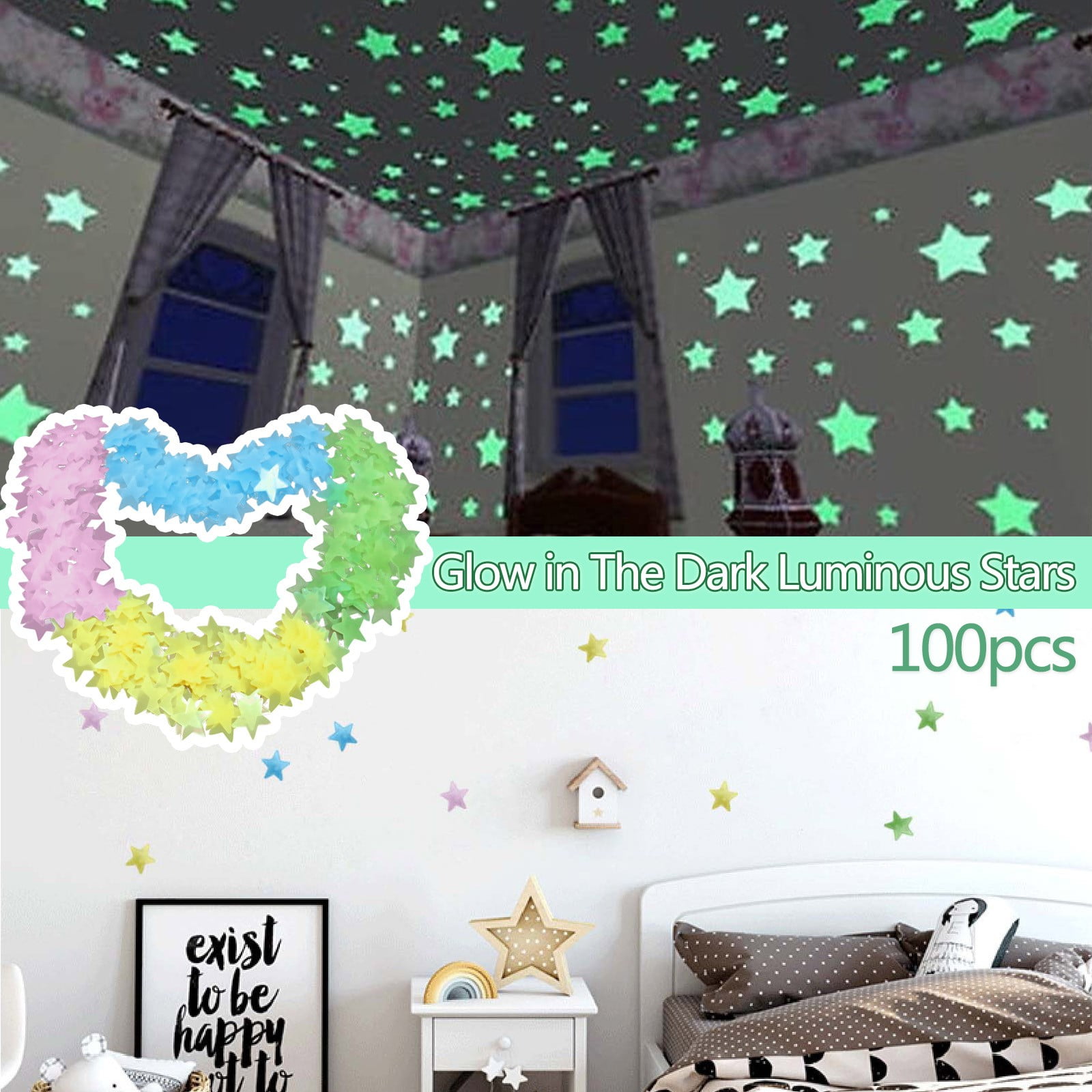 Ikeay Star Luminous Stickers 3×3Cm 100Pc (One Pack) Color Clearance,1 ...