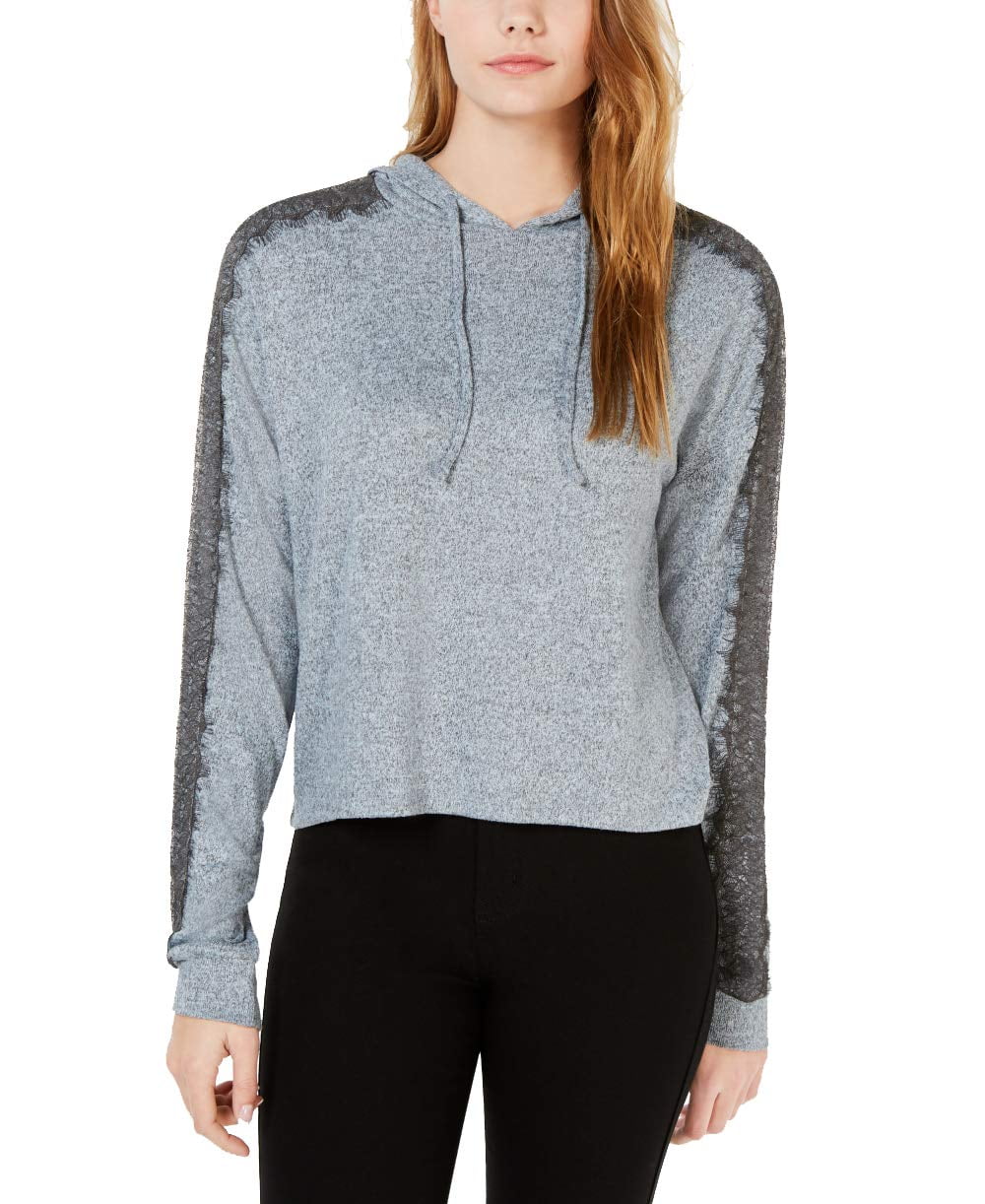 Ikeddi Ultra Flirt Womens Juniors Lace-Trimmed Marled Hoodie, Grey ...