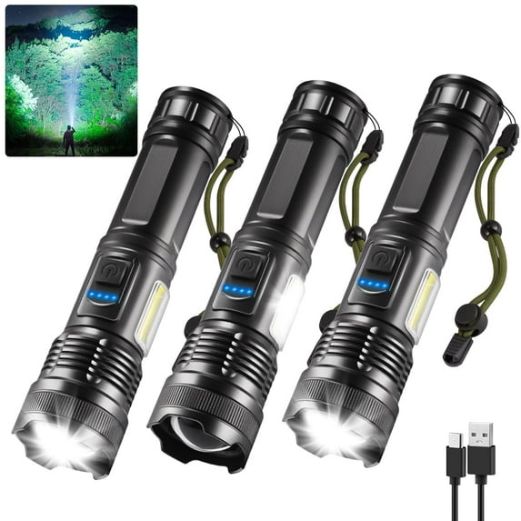 IkeeRuic 7Mode Flashlights High Lumens Rechargeable, 3Pack Tactical ...