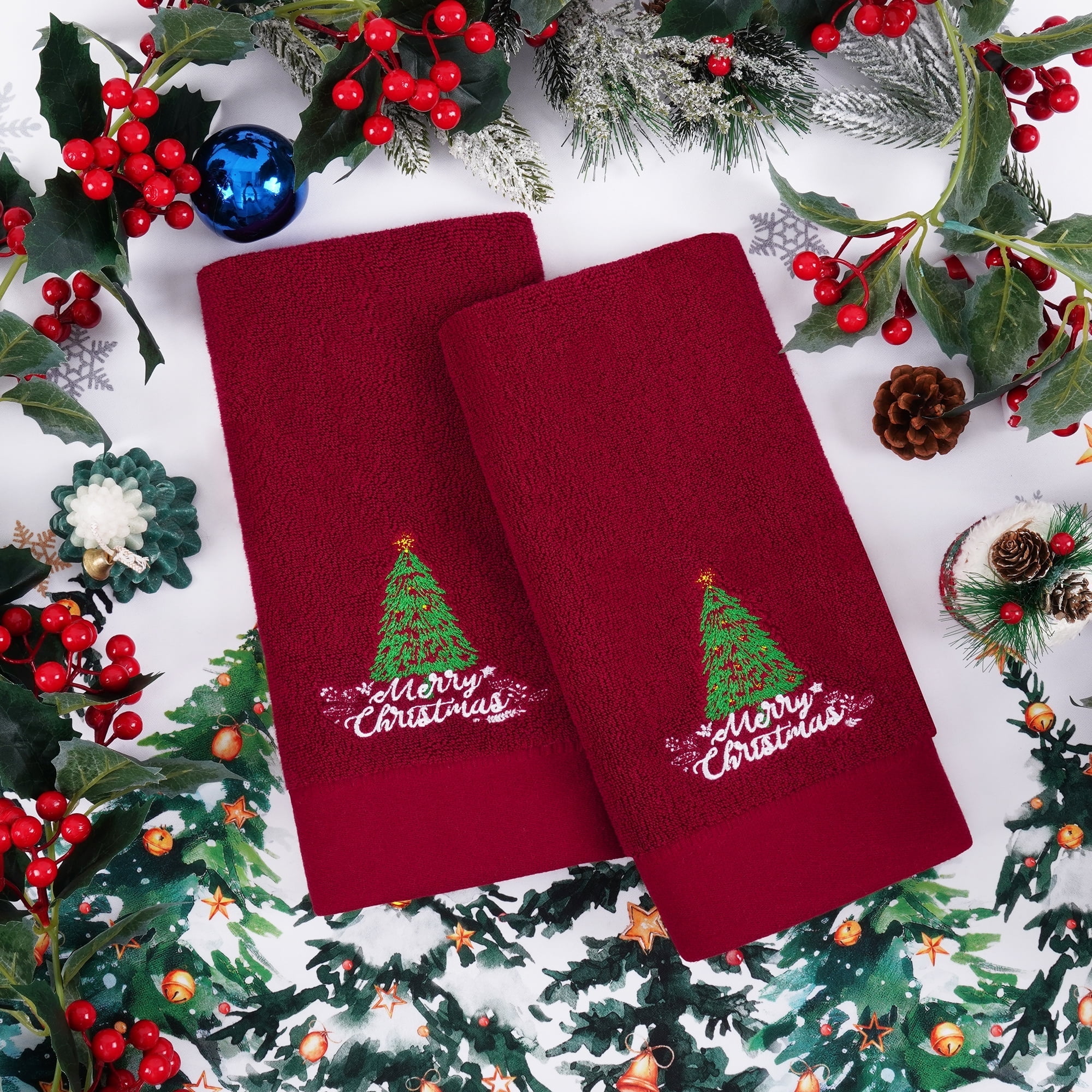 Ikfashoni 2 Pack Christmas Hand Towel for Bathroom,Embroidered ...