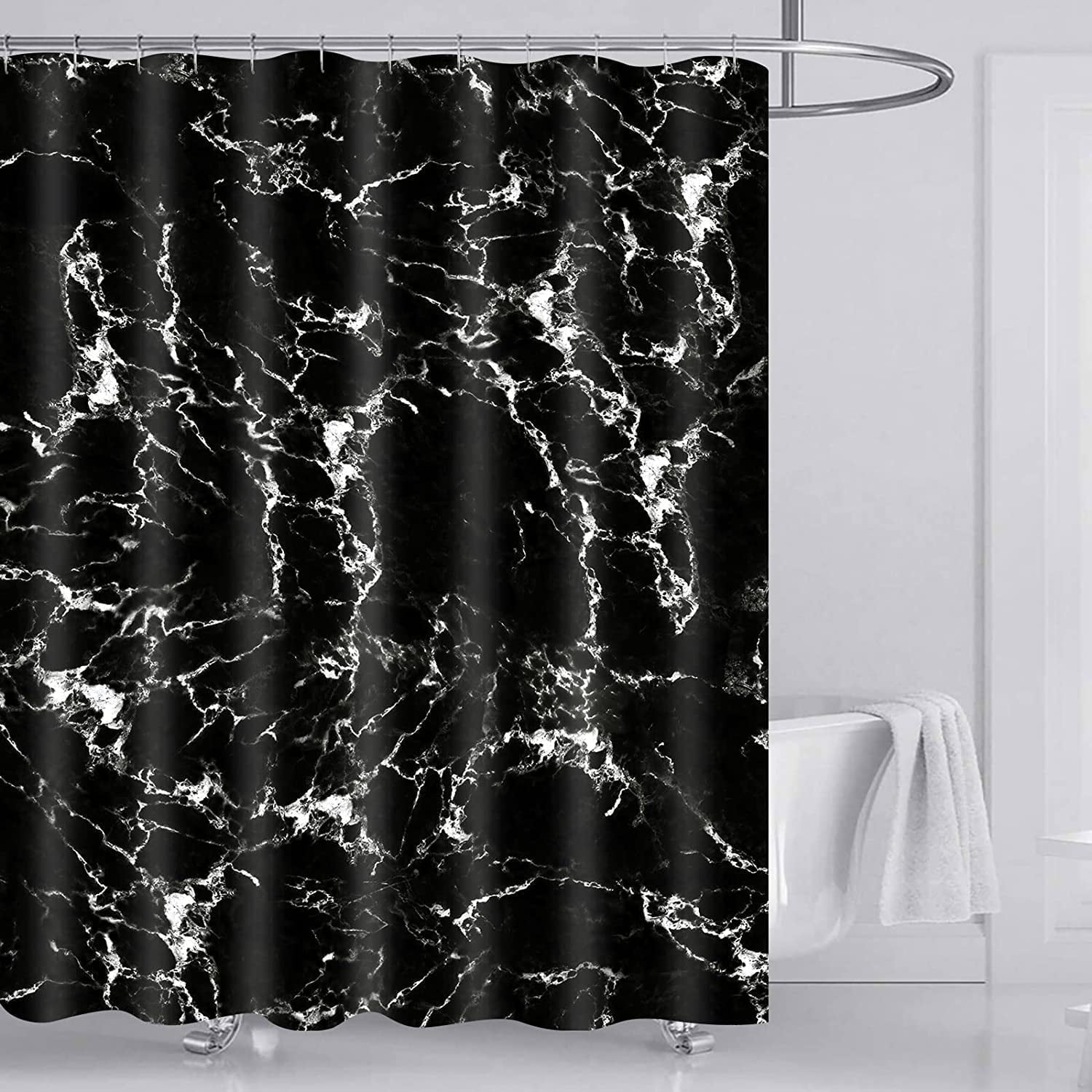 "Ikfashoni Waterproof Black Marble Shower Curtain, 13pc Abstract Bathroom Set: Oxford Fabric, 69 ...