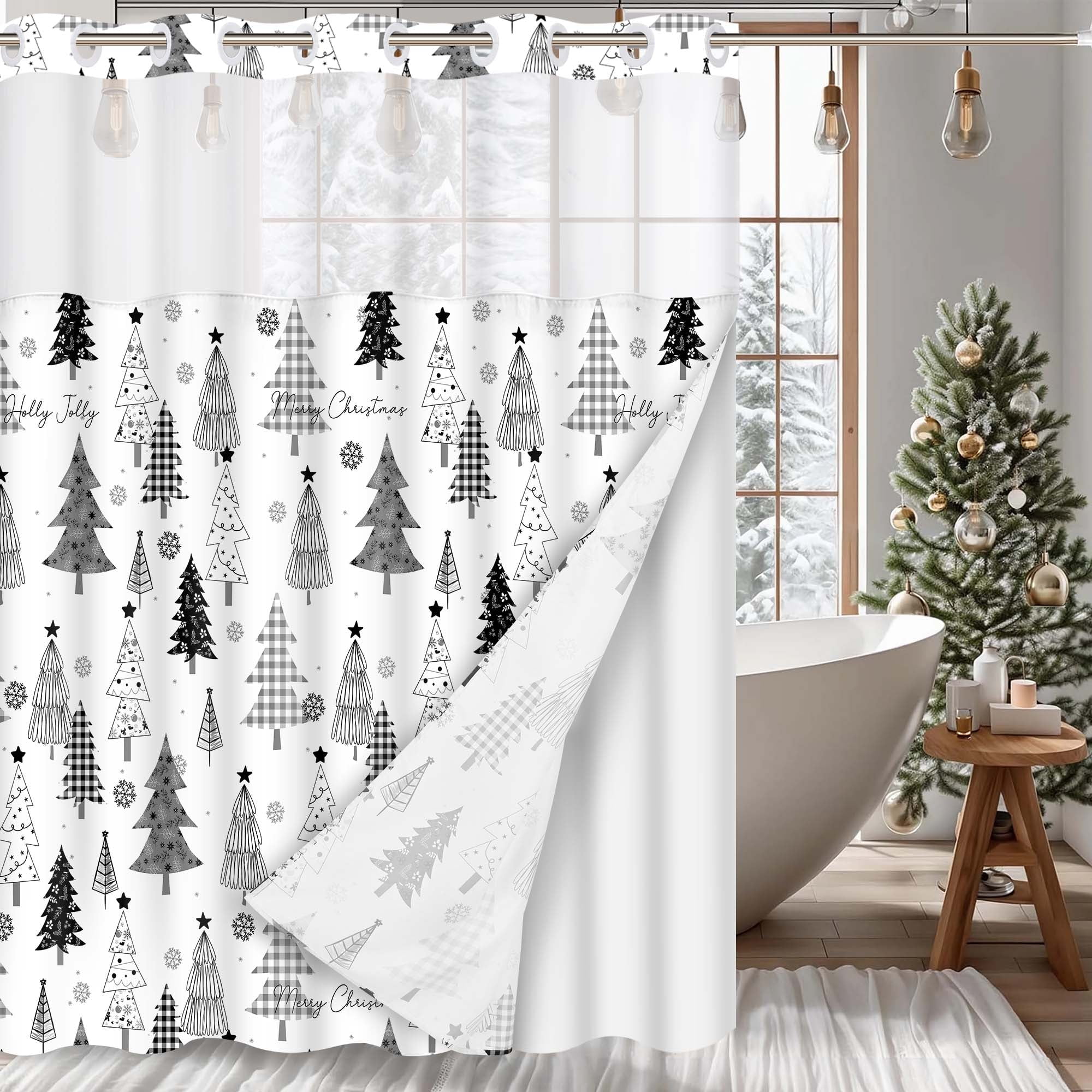 Ikfashoni Christmas Shower Curtain with Snap in Liner,Gray Christmas ... Ikfashoni Christmas Shower Curtain with Snap in Liner,Gray Christmas ...