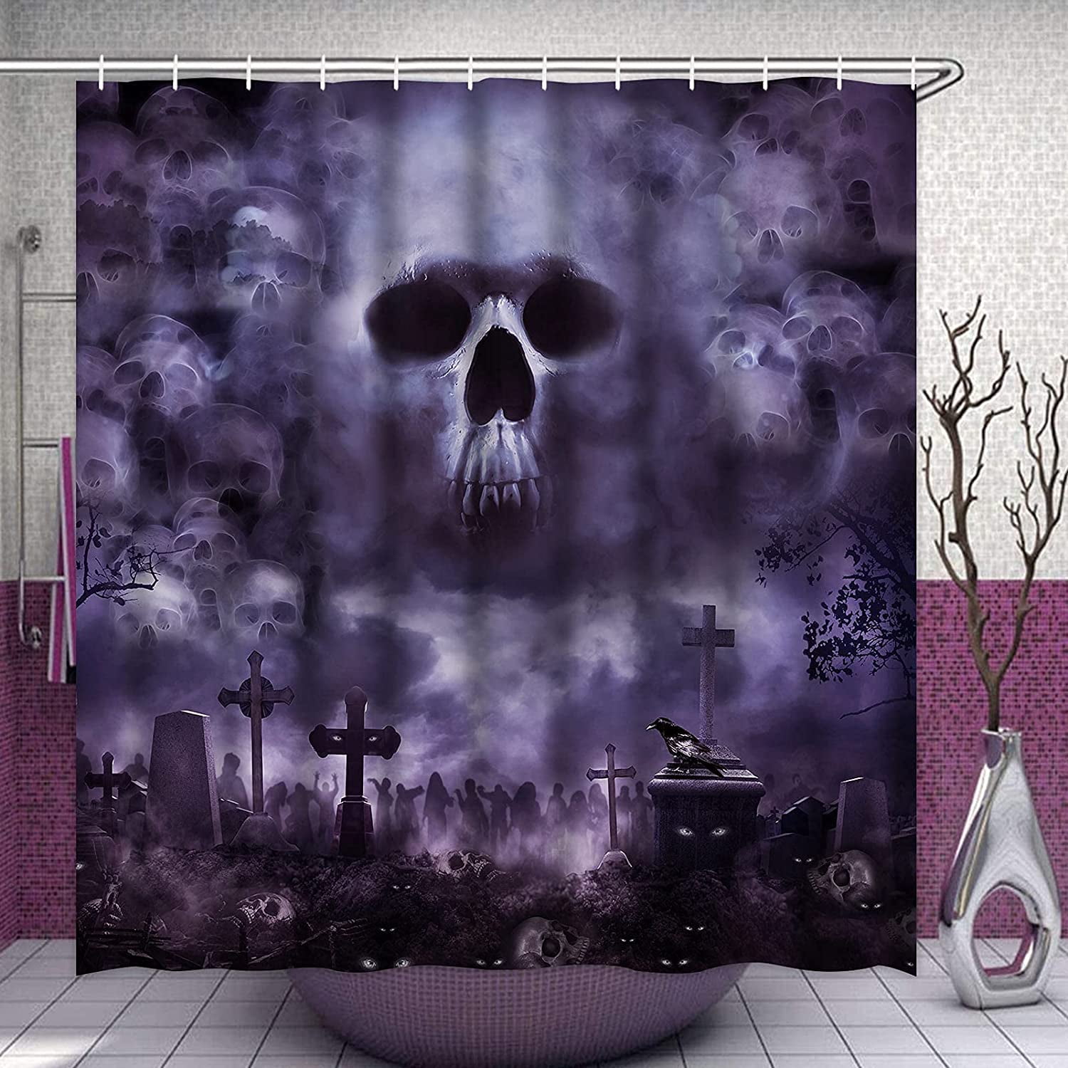 "Ikfashoni Creepy Skeleton Cemetery Halloween Shower Curtain ...