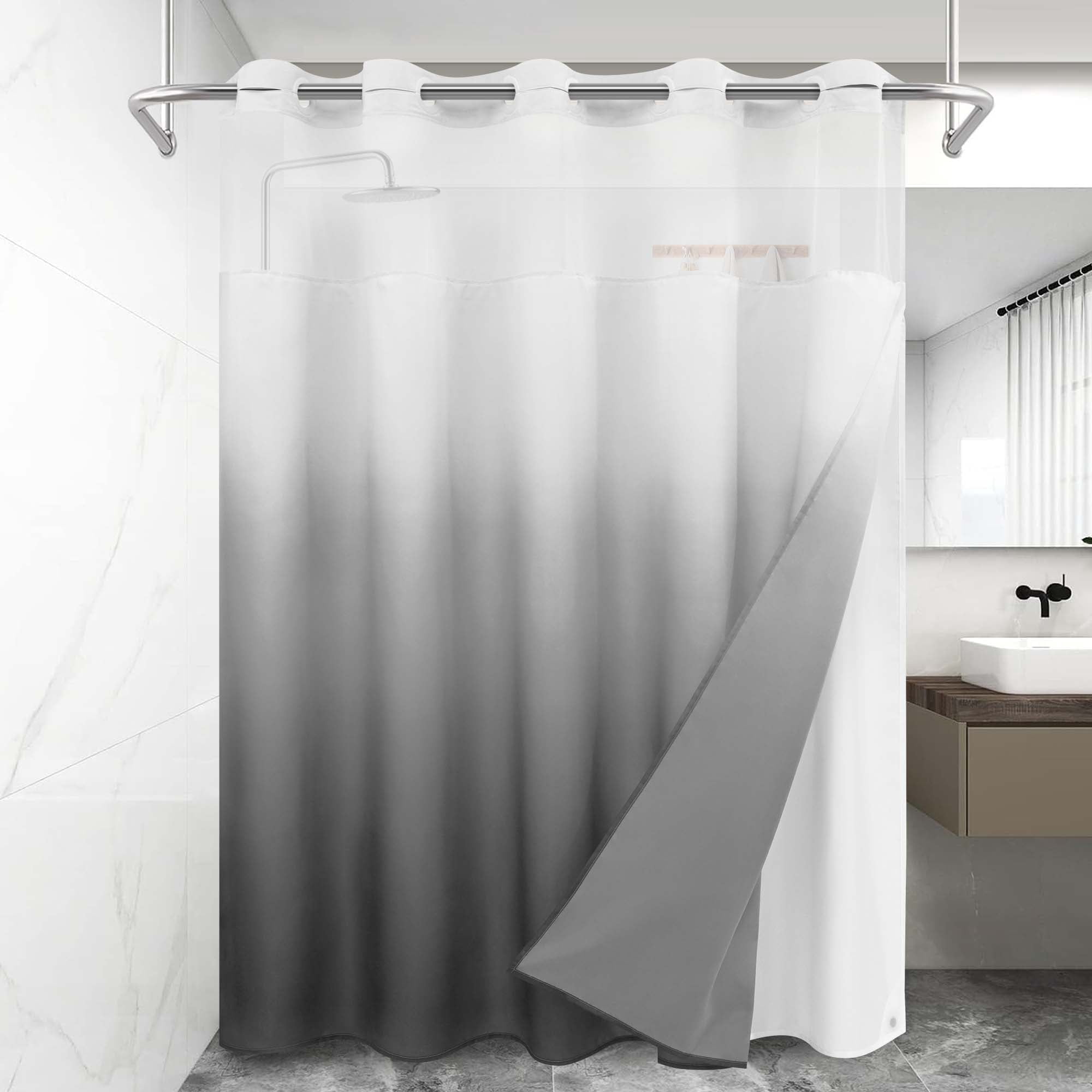 "Ikfashoni Hookless Shower Curtain with Snap-in Liner, Gray Gradient ...