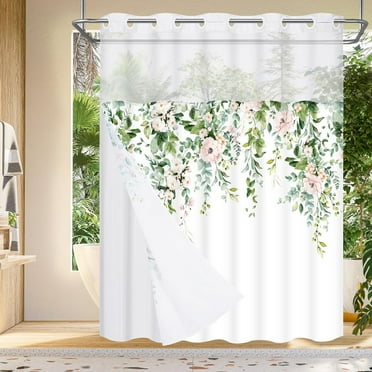 Ikfashoni Hookless Shower Curtain with Snap in Liner, Red Floral ...