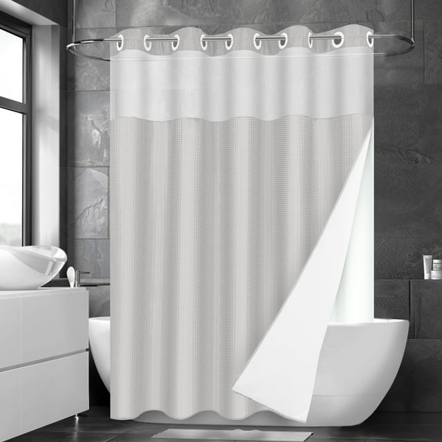 Ikfashoni Hookless Shower Curtain with Snap in Liner,Light Gray Waffle ... Ikfashoni Hookless Shower Curtain with Snap in Liner,Light Gray Waffle ...