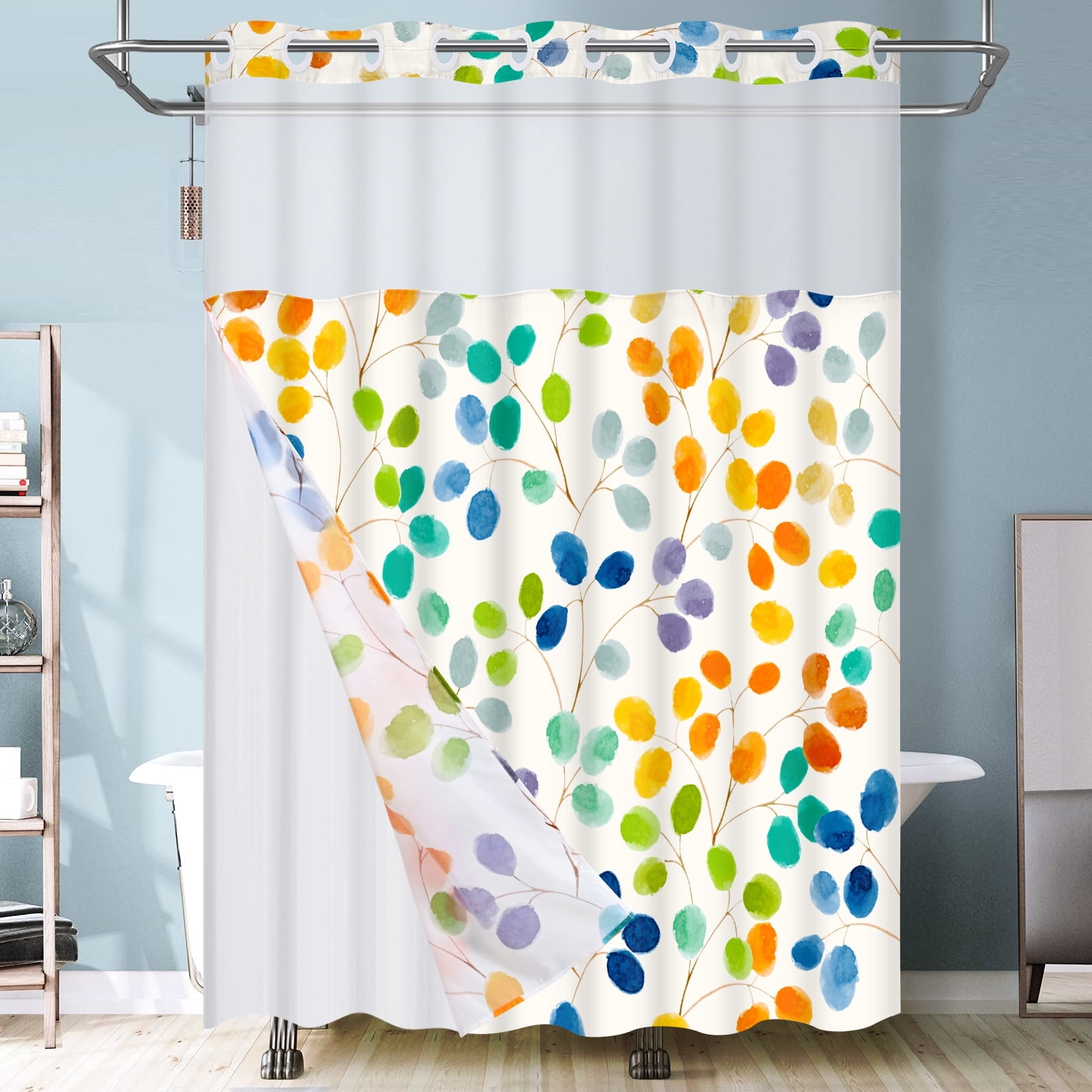 Ikfashoni No Hook Fabric Shower Curtain with Snap in Liner, Sheer ...