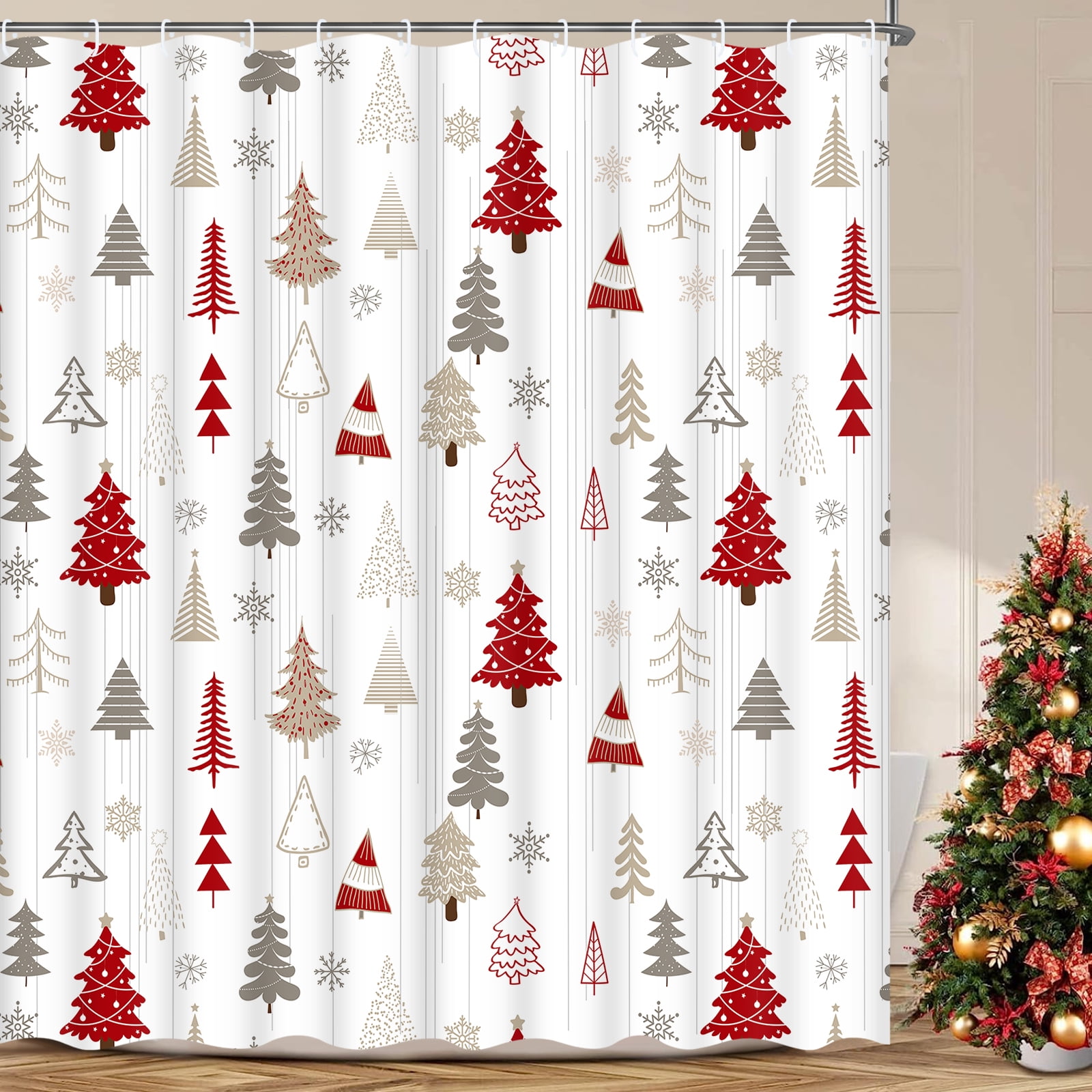Ikfashoni Christmas Tree Shower Curtain with 12 Hooks, Waterproof ...