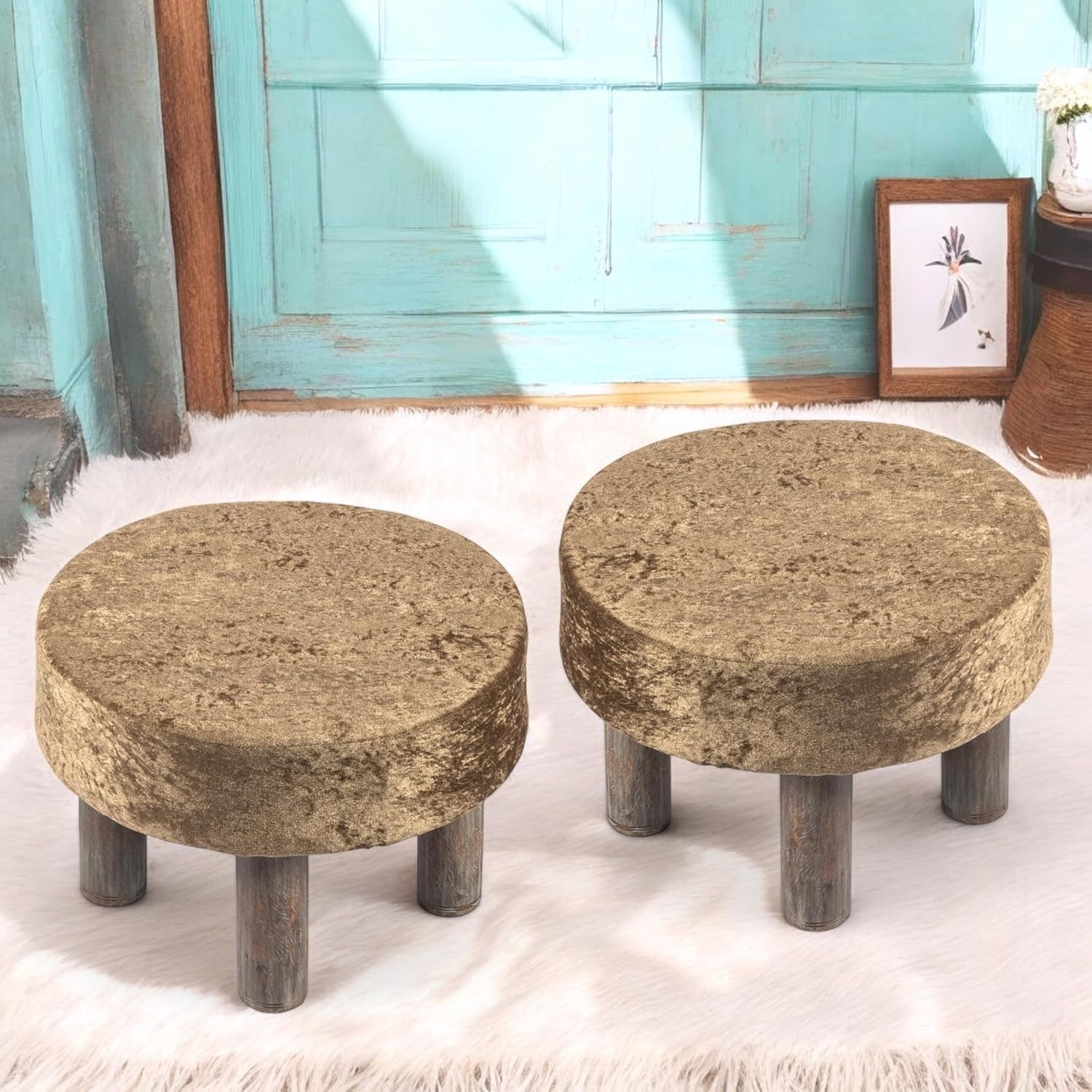 Ikiriya Solid Wood Small Table Sitting Stool Ottoman Pouffees for ...