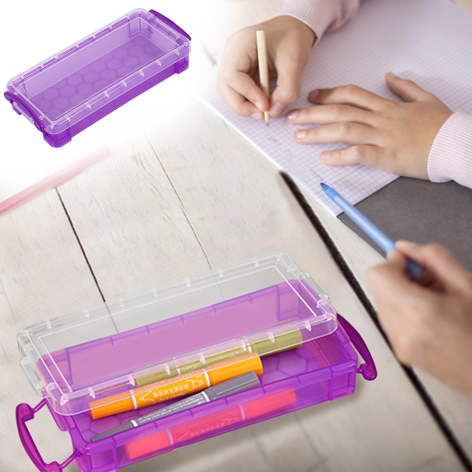 Ikohbadg 1 Pack Plastic Pencil Box Large Capacity Pencil Boxes Clear ...