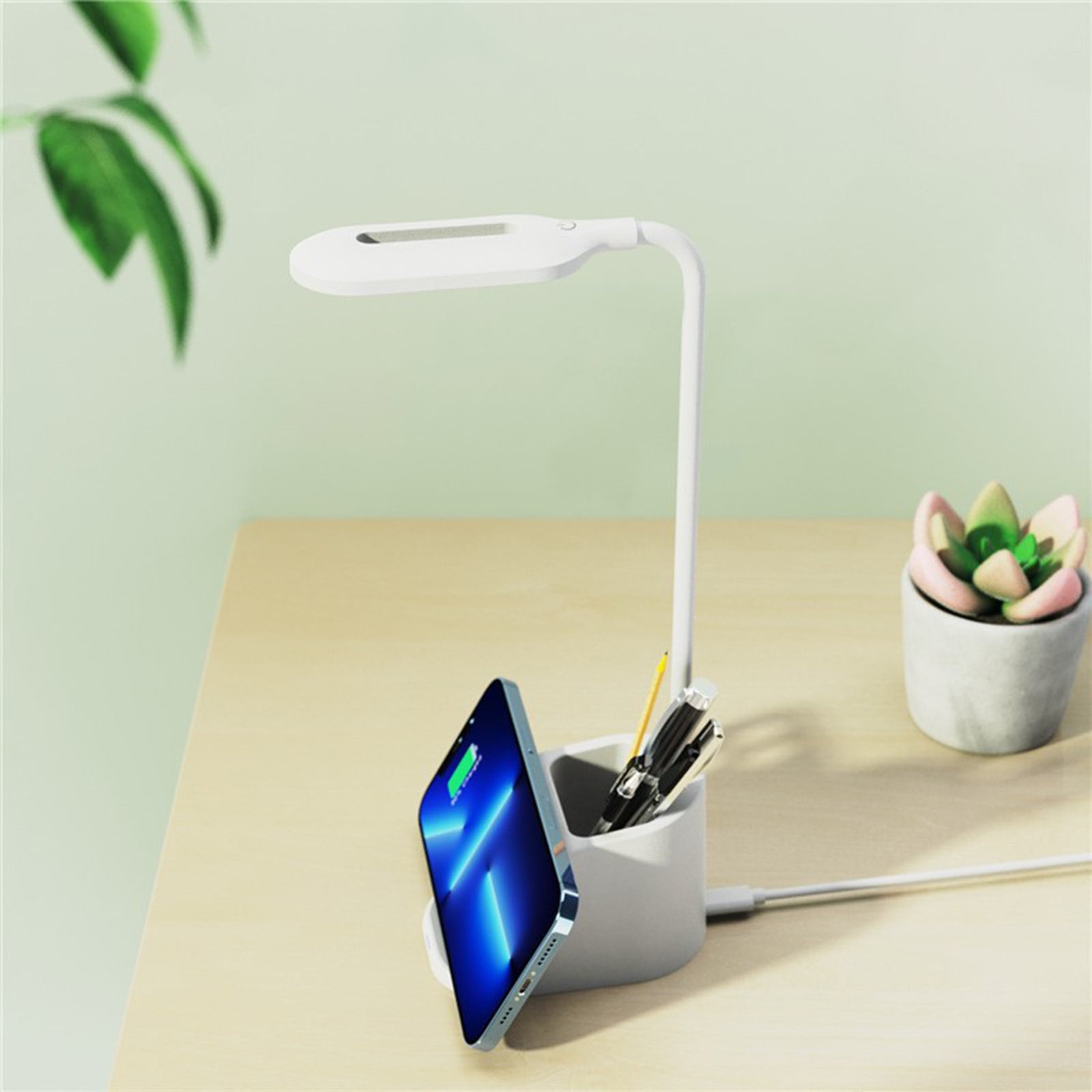 Ikohbadg 15W LED Smart Desk Lamp with Wireless Charging and Pen Holder ...
