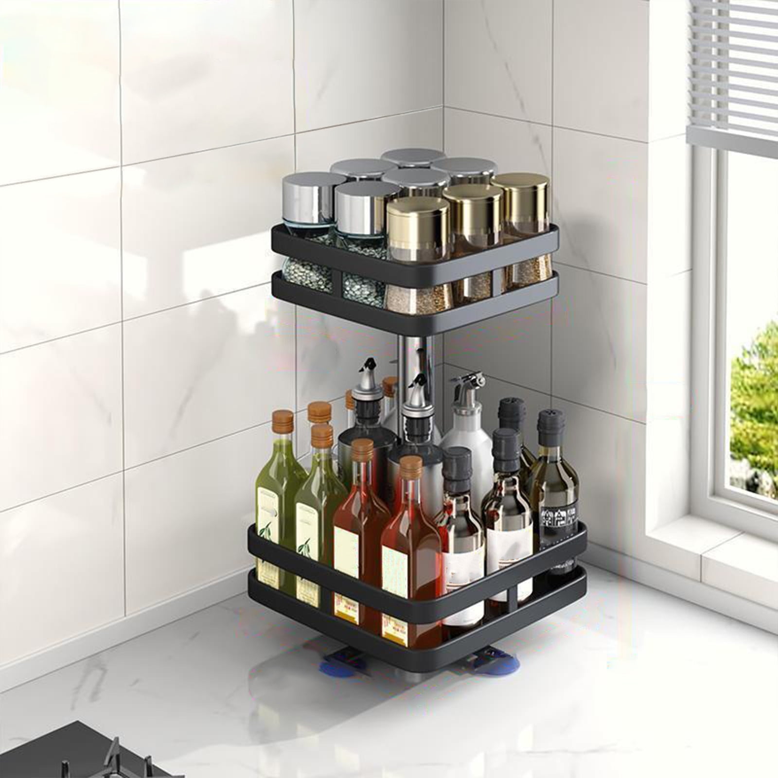 Ikohbadg 360 Degree Rotating Spice Shelf, Multifunctional Metal Kitchen ...