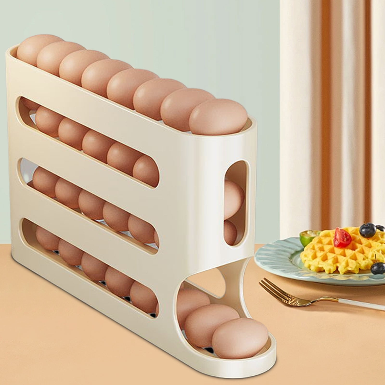 Ikohbadg 4 Tiers Egg Holder for Fridge, Automatic Egg Rolling Rack Dispenser, 30 Eggs Storage ...