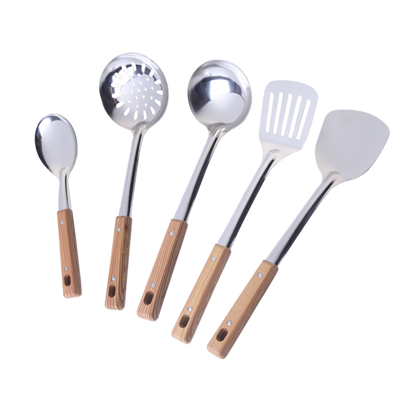 Ikohbadg 5 Pcs Cooking Utensils Set, Stainless Steel Kitchen Utensils with Wooden Hanlde ...