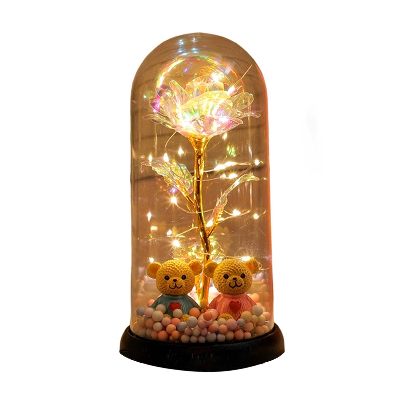 Ikohbadg Battery Powered Glass Rose Night Light, LED Preserved Flower ...