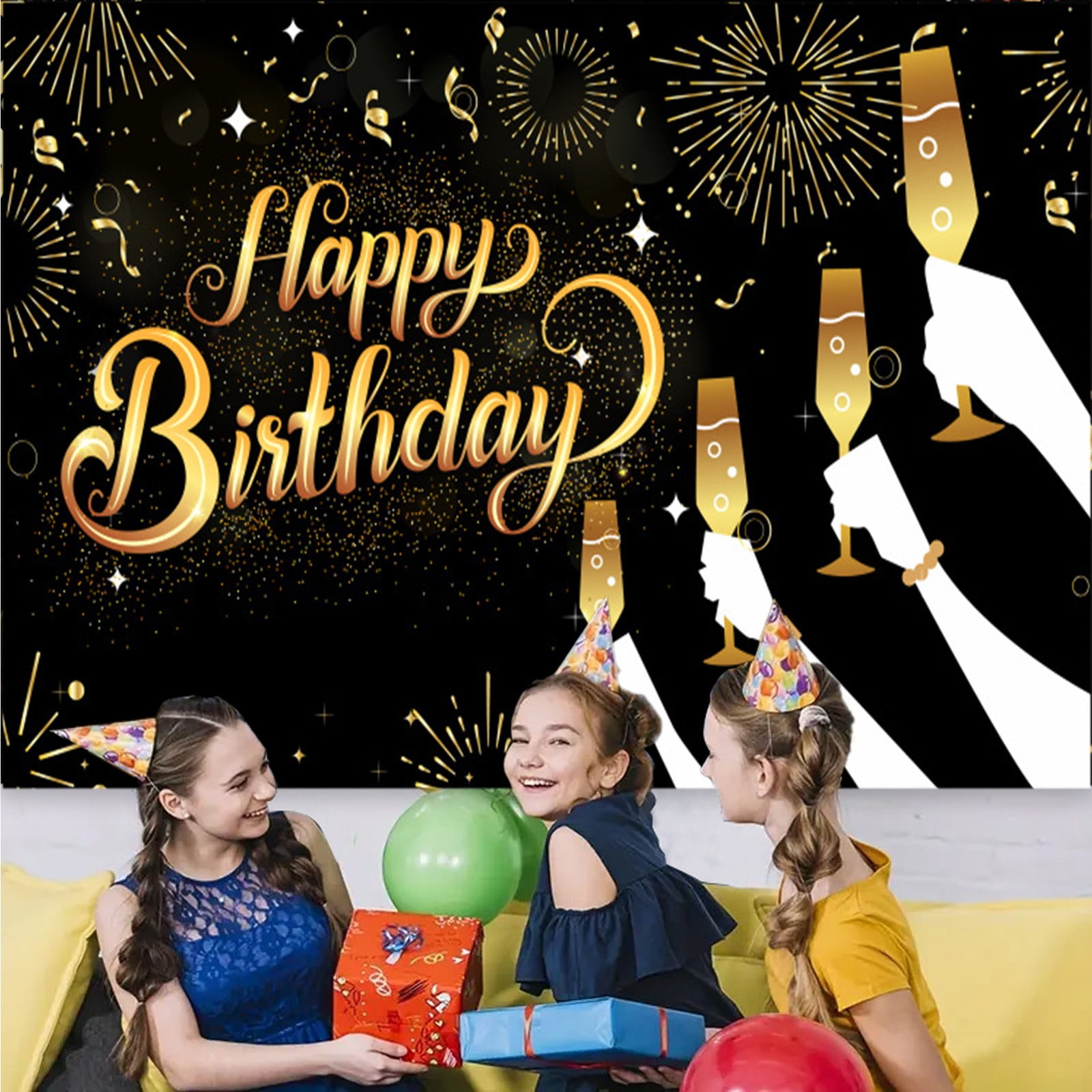 Ikohbadg Birthday Background Cloth Party Decoration Hanging Streamer ...