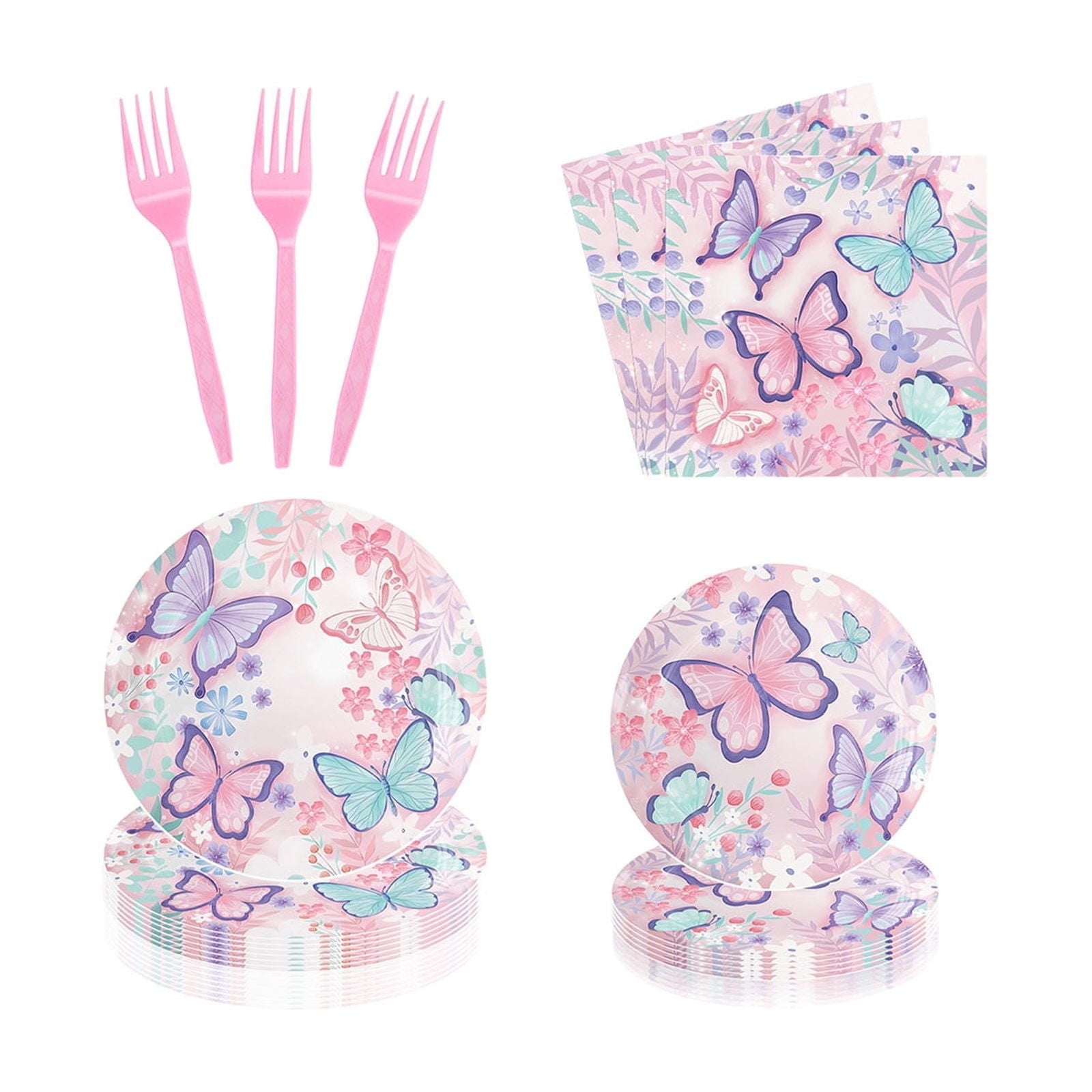 Ikohbadg Butterfly Birthday Party Supplies Colorful Tableware Set ...