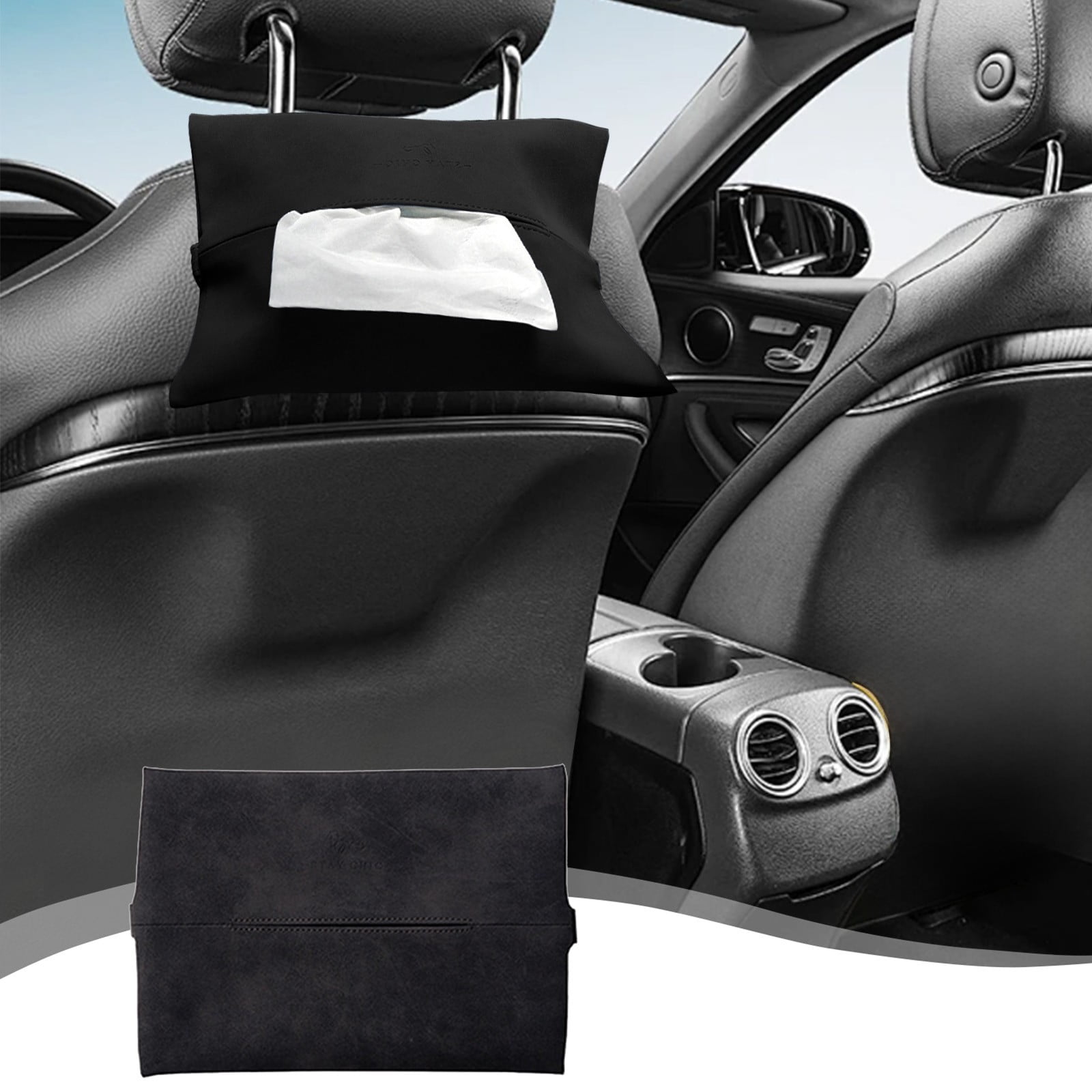Ikohbadg Car Paper Fleece Leather Tissue Box for Visor, Black Leather ...