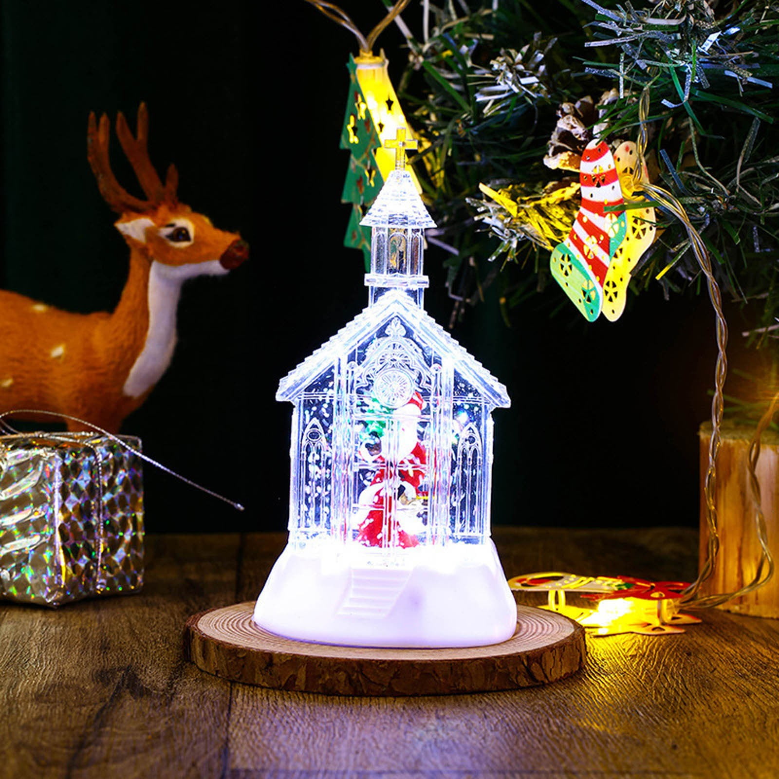 Ikohbadg Church Snow Globe Lighted, Christmas Snow Lantern, Angel holy ...