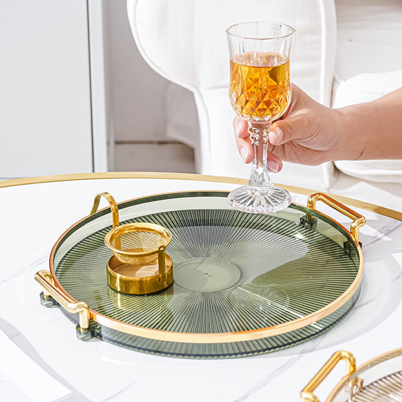 Ikohbadg Clear Round Tray for Serving and Decorative Use, Stylish ...