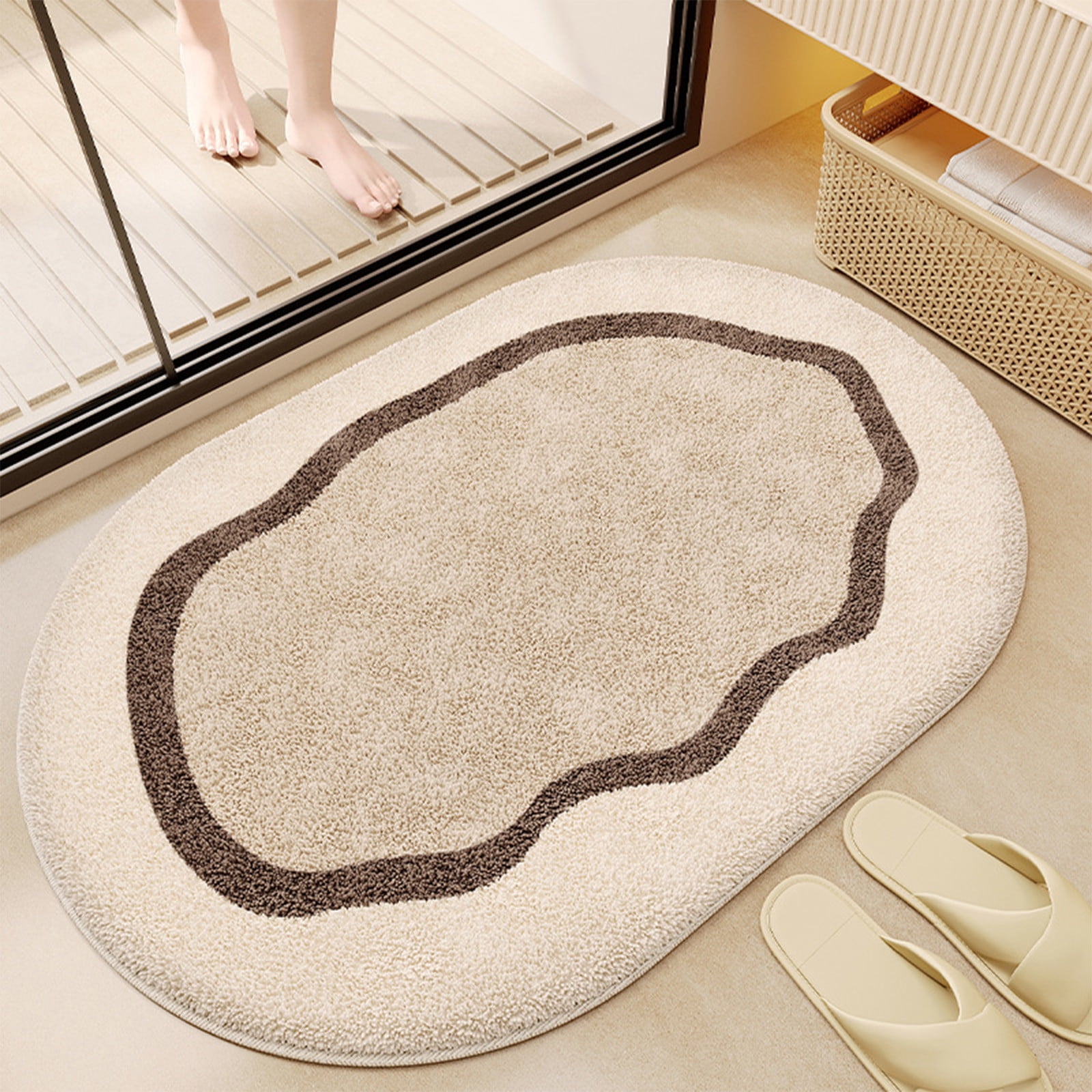 Ikohbadg Creamy-Style Bathroom Mat Sheep's Wool Effect Water Absorbent ...