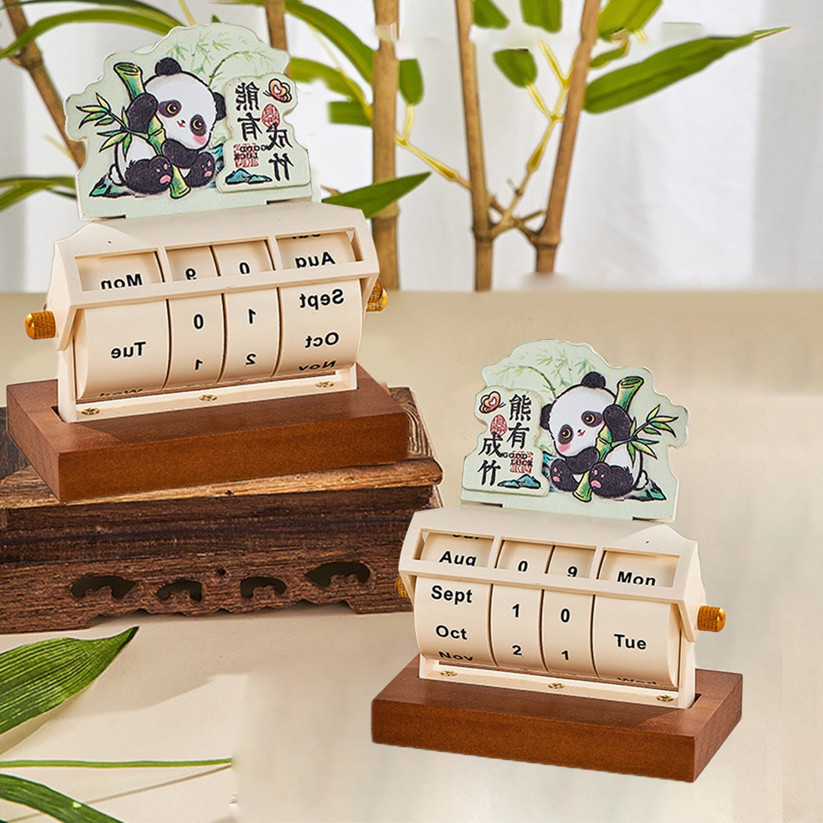 Ikohbadg Cute Pandas Wooden Perpetual Calendar Panda Countdown Calendar ...