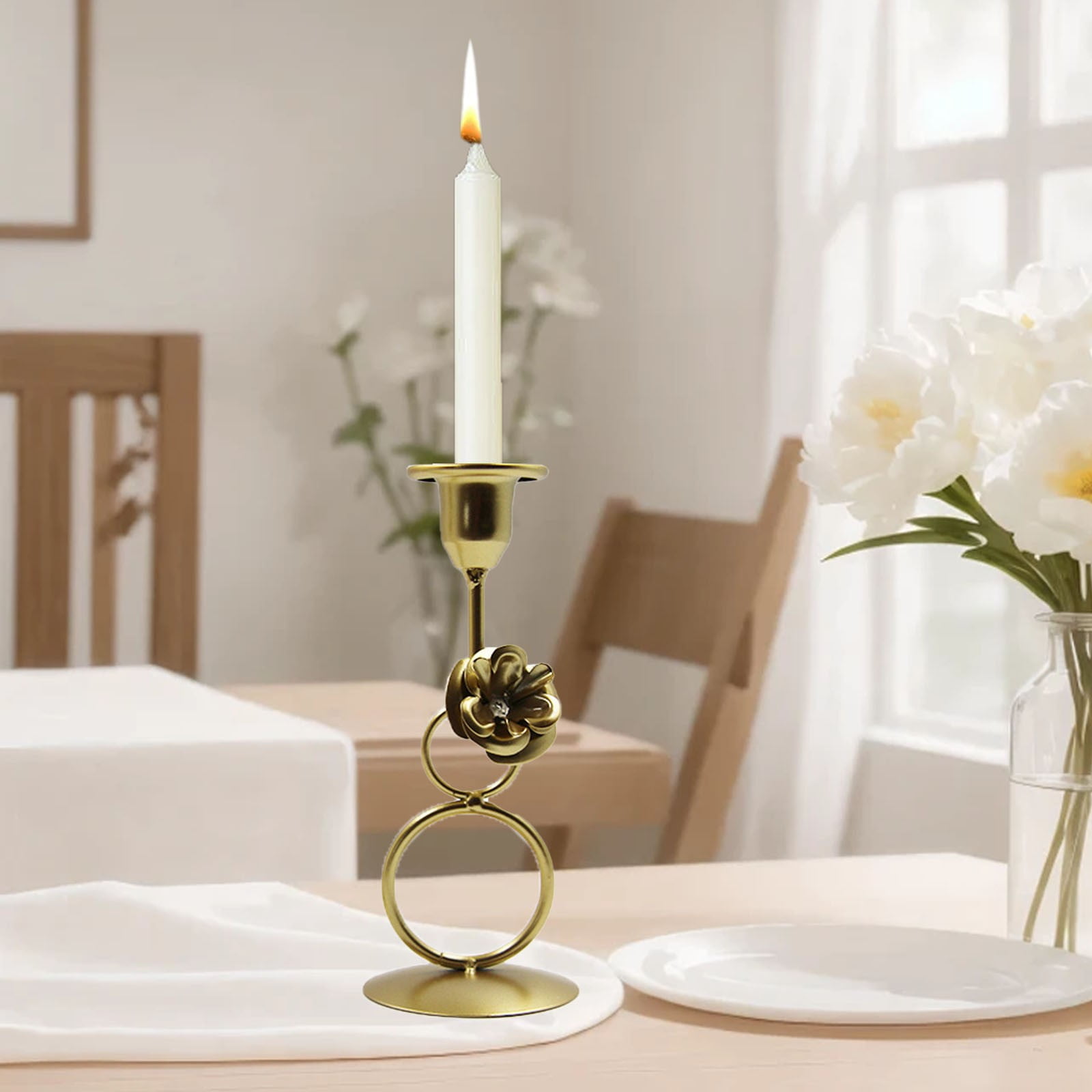Ikohbadg Golden Romantic Ring Candlestick Wedding Decor Iron ...