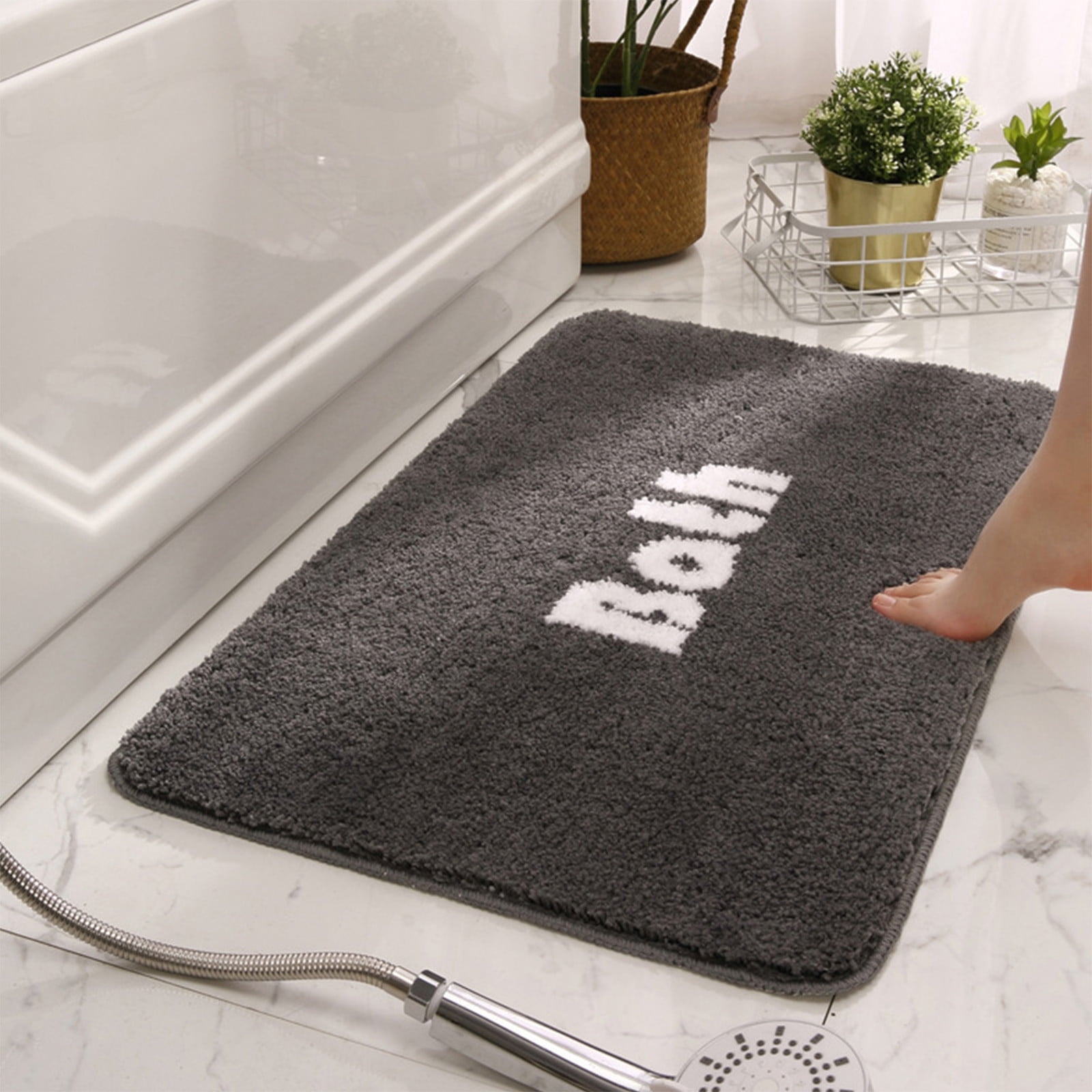 Ikohbadg Gray Bathroom Rugs, Non Slip Bath Mat with Absorbent ...