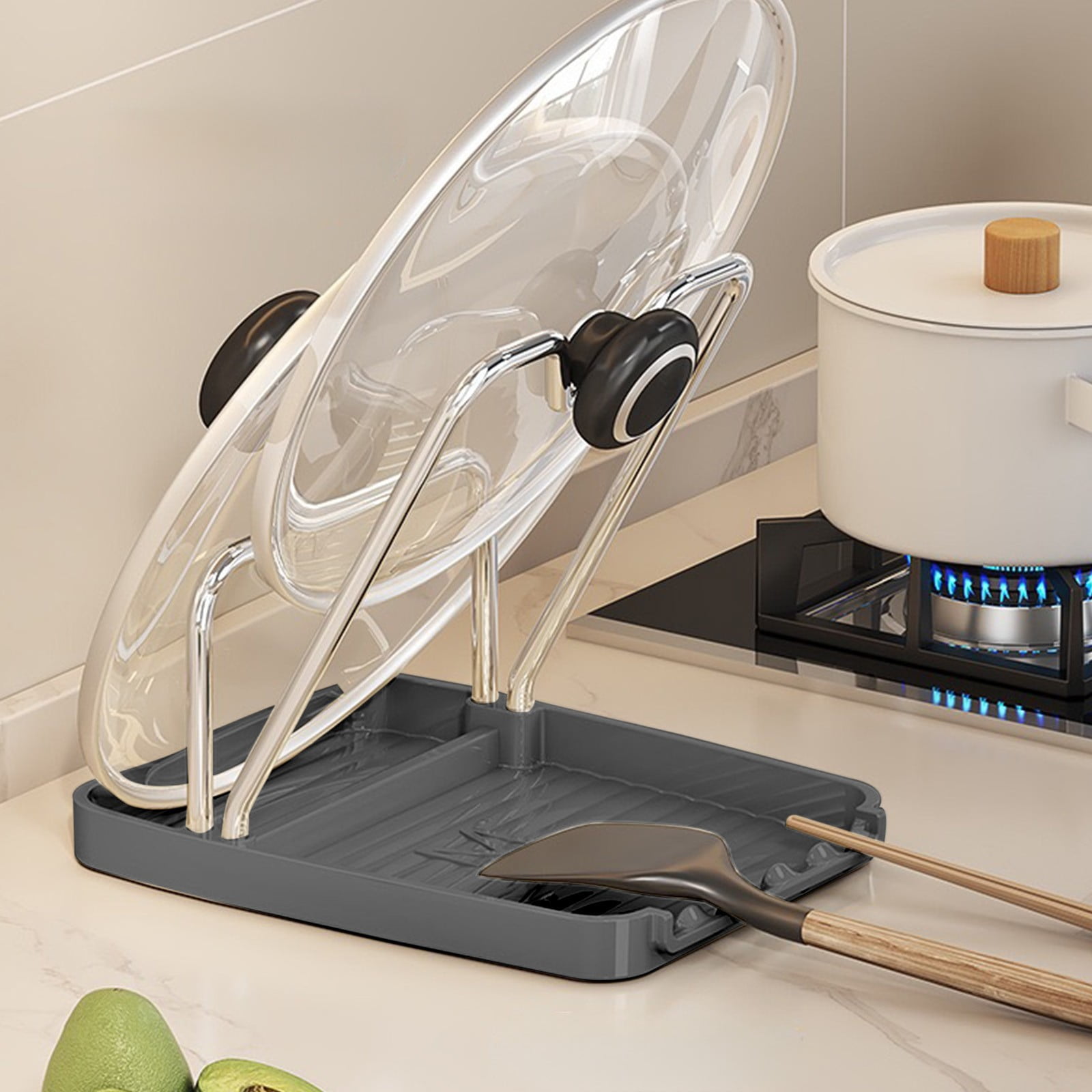 Ikohbadg Kitchen Countertop Pot Lid Holder with Draining Tray Sturdy ...