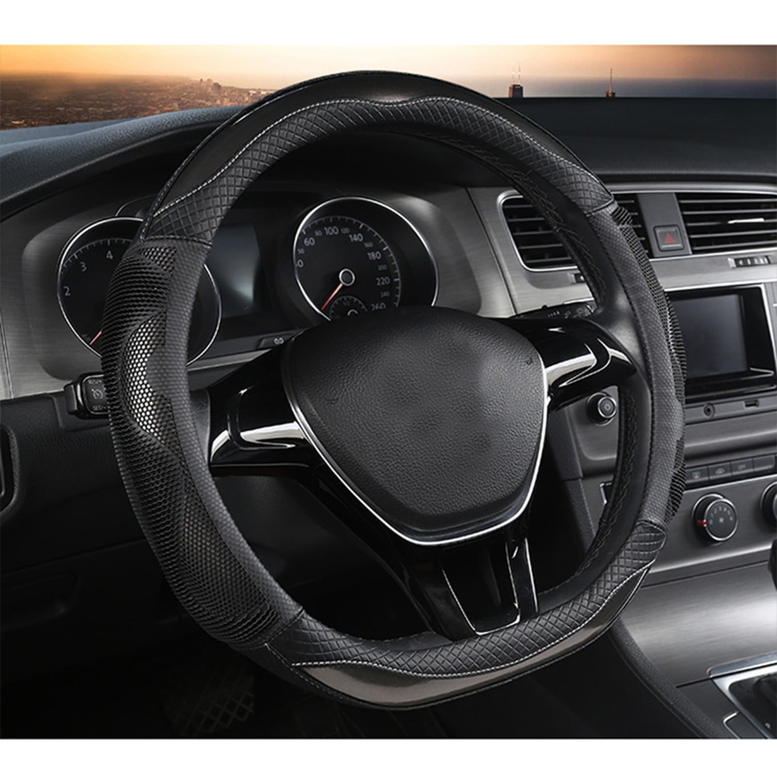 Ikohbadg Leather Steering Wheel Cover for All Seasons, Honeycomb Car ...