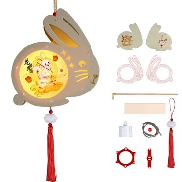 Mid-Autumn Festival DIY Handmade Wooden Rabbit Hanging Lantern with LED ...