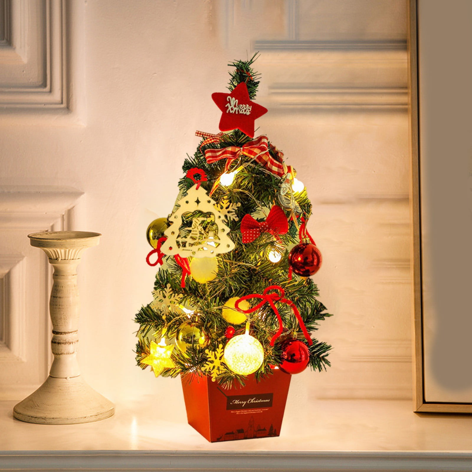 Ikohbadg Mini Christmas Tree 50cm with LED Lights Festive Desktop ...