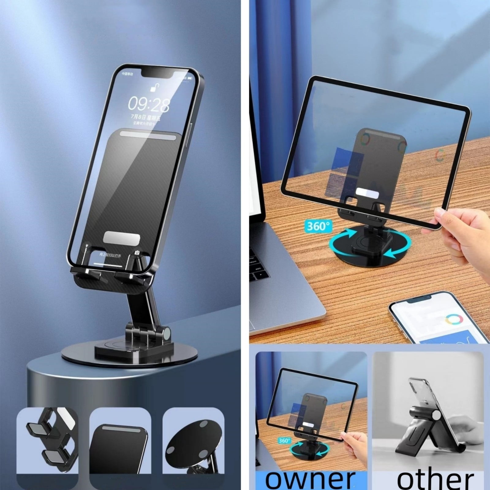 Ikohbadg Mobile Phone and Tablet Stand 360 Degree Rotatable Stand ...