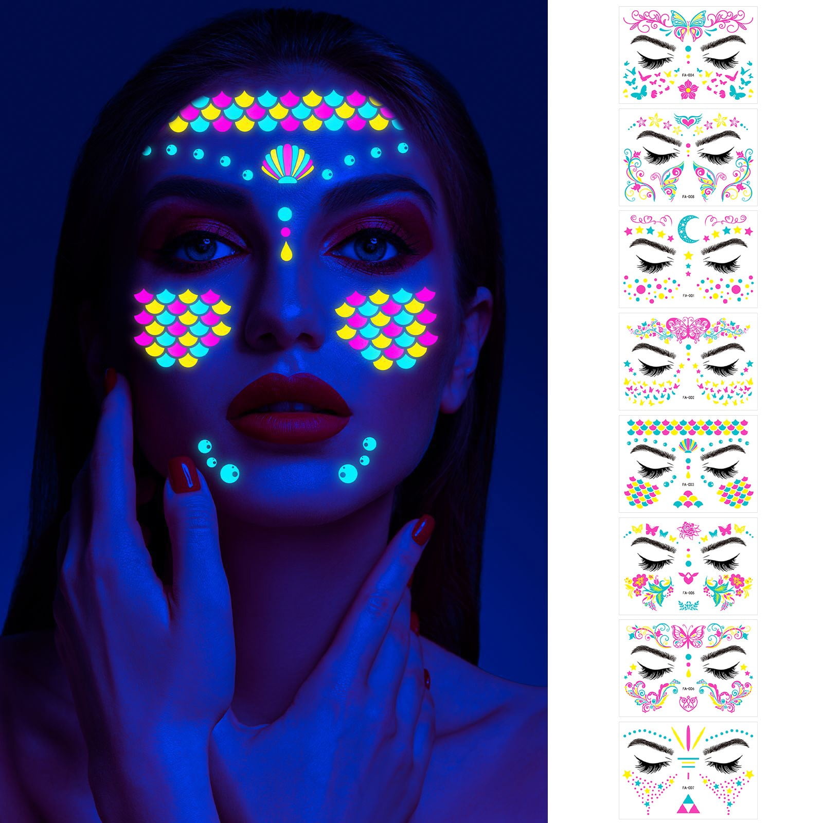 Ikohbadg Music Festival Fluorescent Glow Stickers, Waterproof Face ...