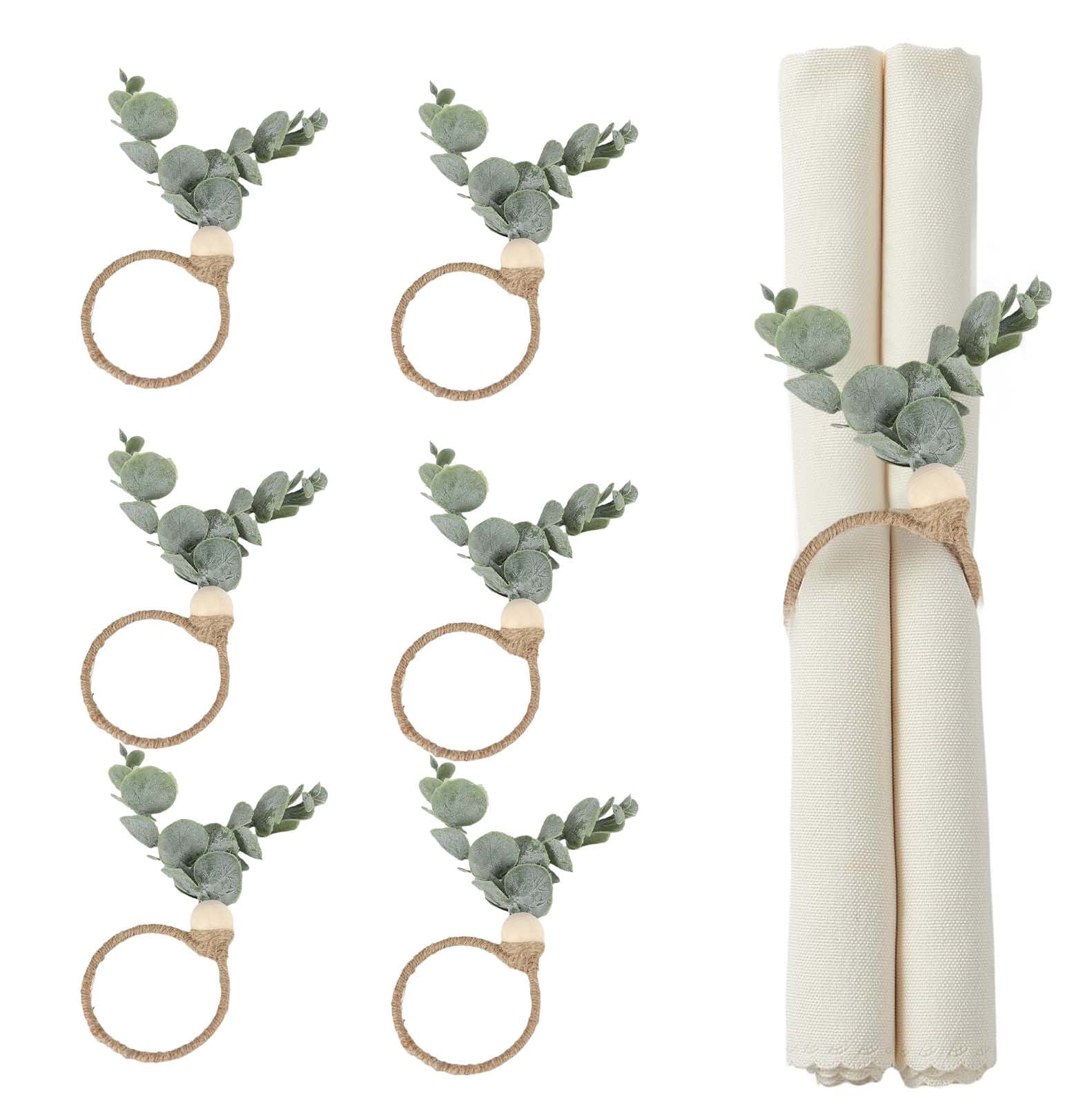 Ikohbadg Napkin Rings Set of 6, Eucalyptus Napkin Rings Christmas ...