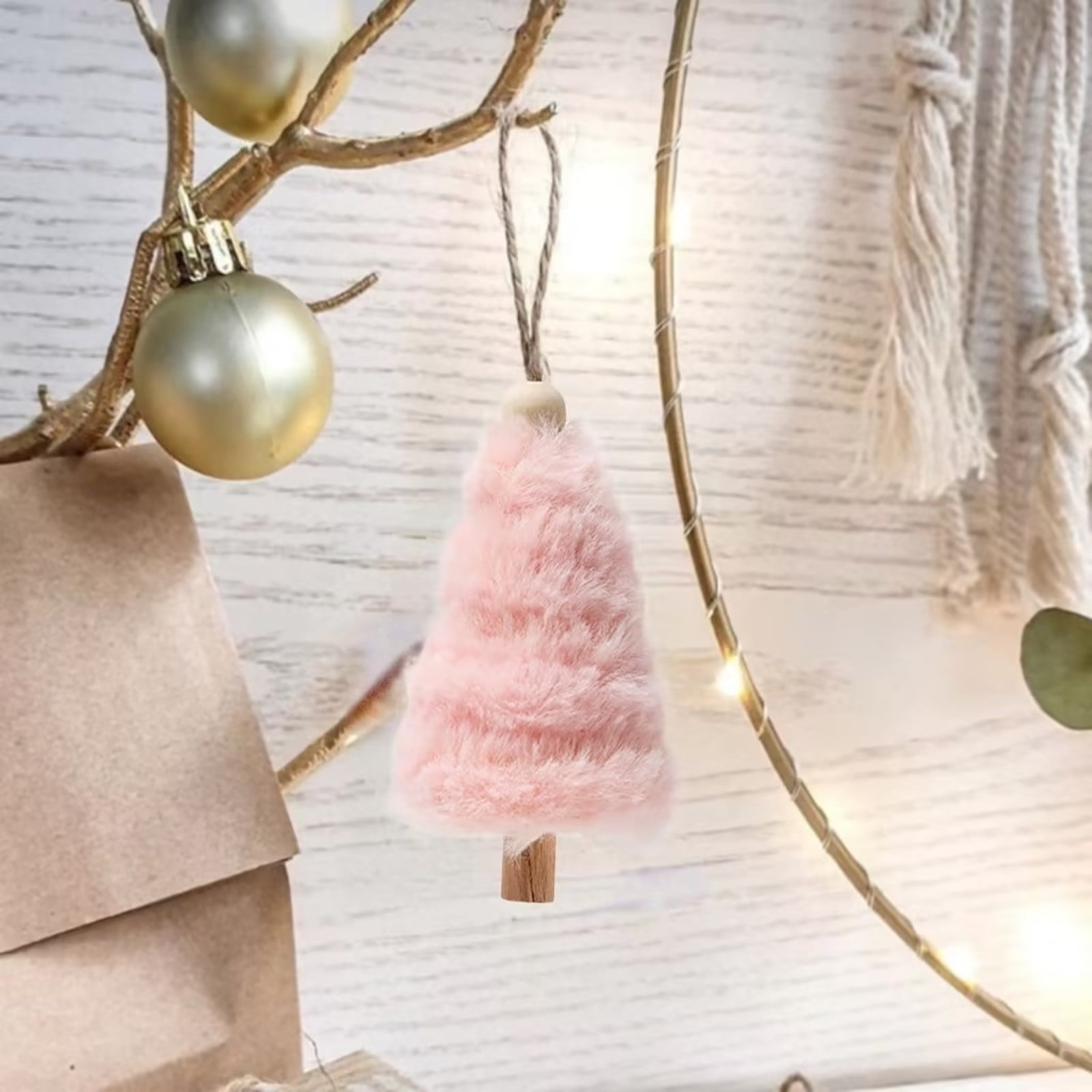 Ikohbadg Plush Mini Christmas Tree Ornaments, Pink Soft Polyester Xmas ...